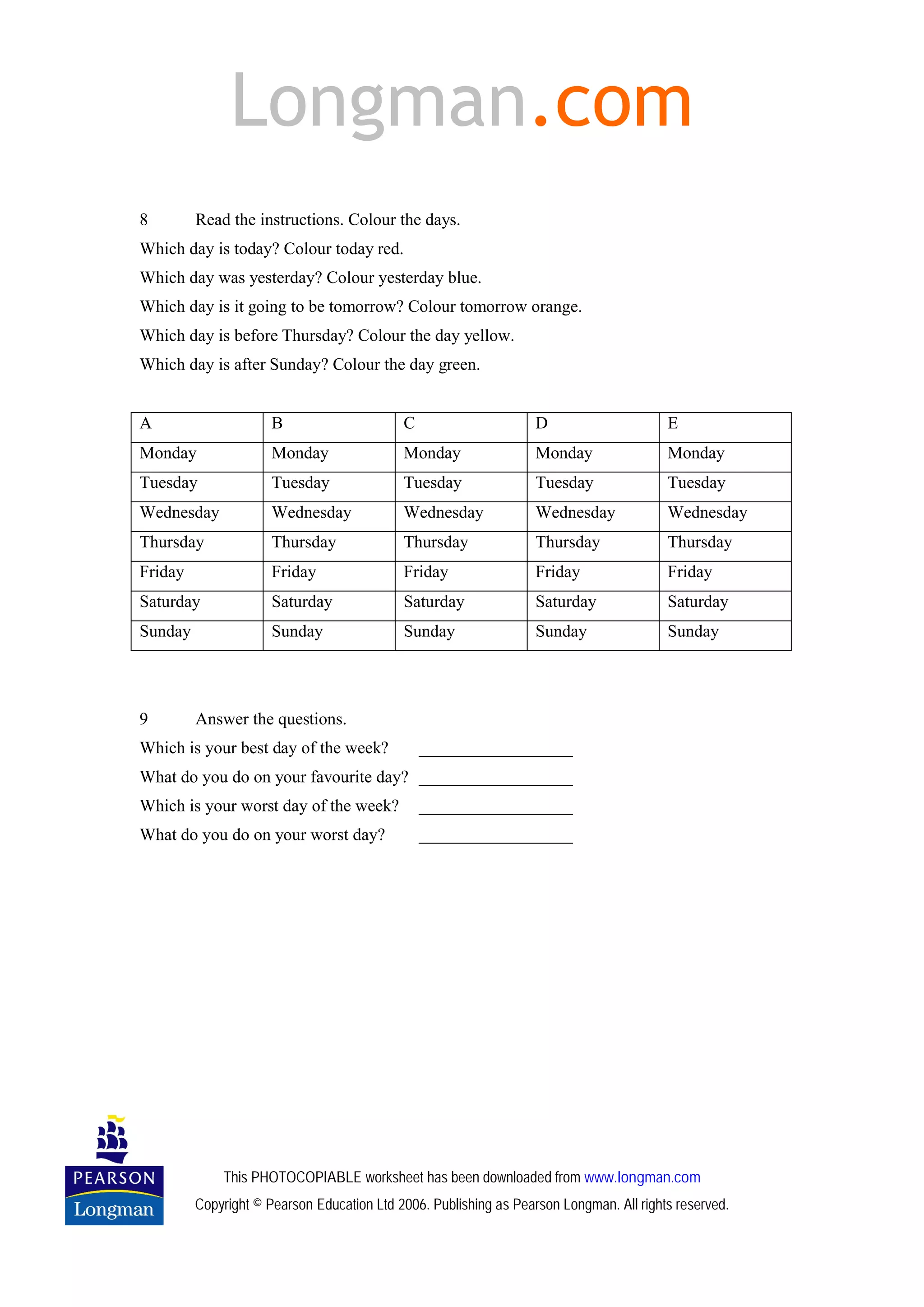 Days of the week | PDF