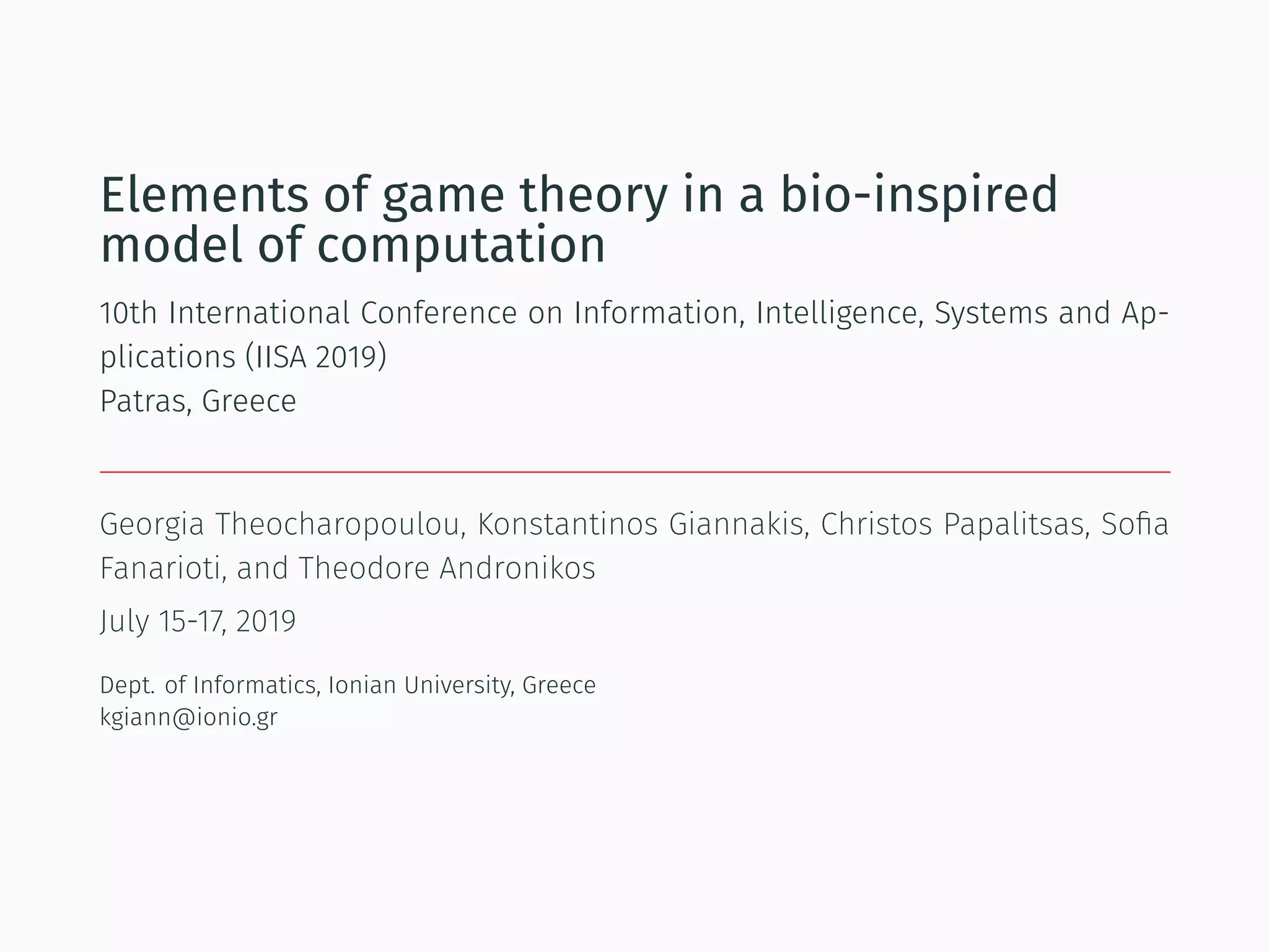 Elements Of Game Theory In A Bio Inspired Model Of Computation Ppt