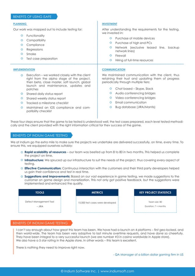 Game Testing at Indium Software - Case Study | PDF
