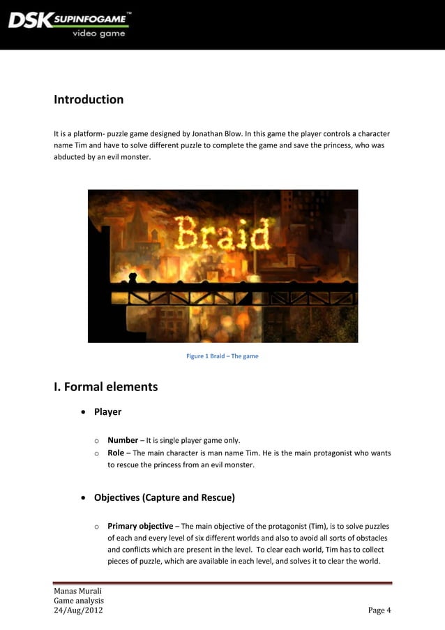 Game analysis manas_murali_braid | PDF | Puzzle Video Games | Video Game Genres