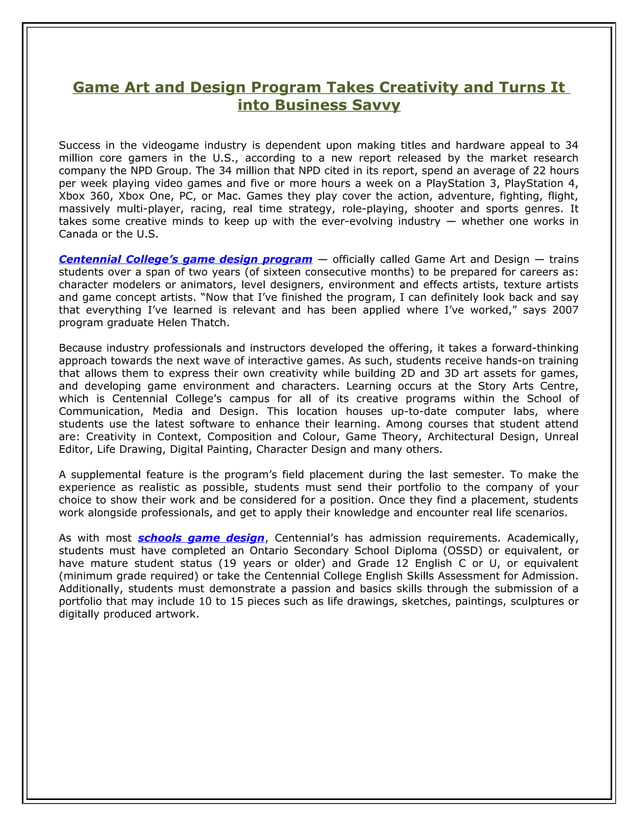 Game art and design program takes creativity and turns it into business ...