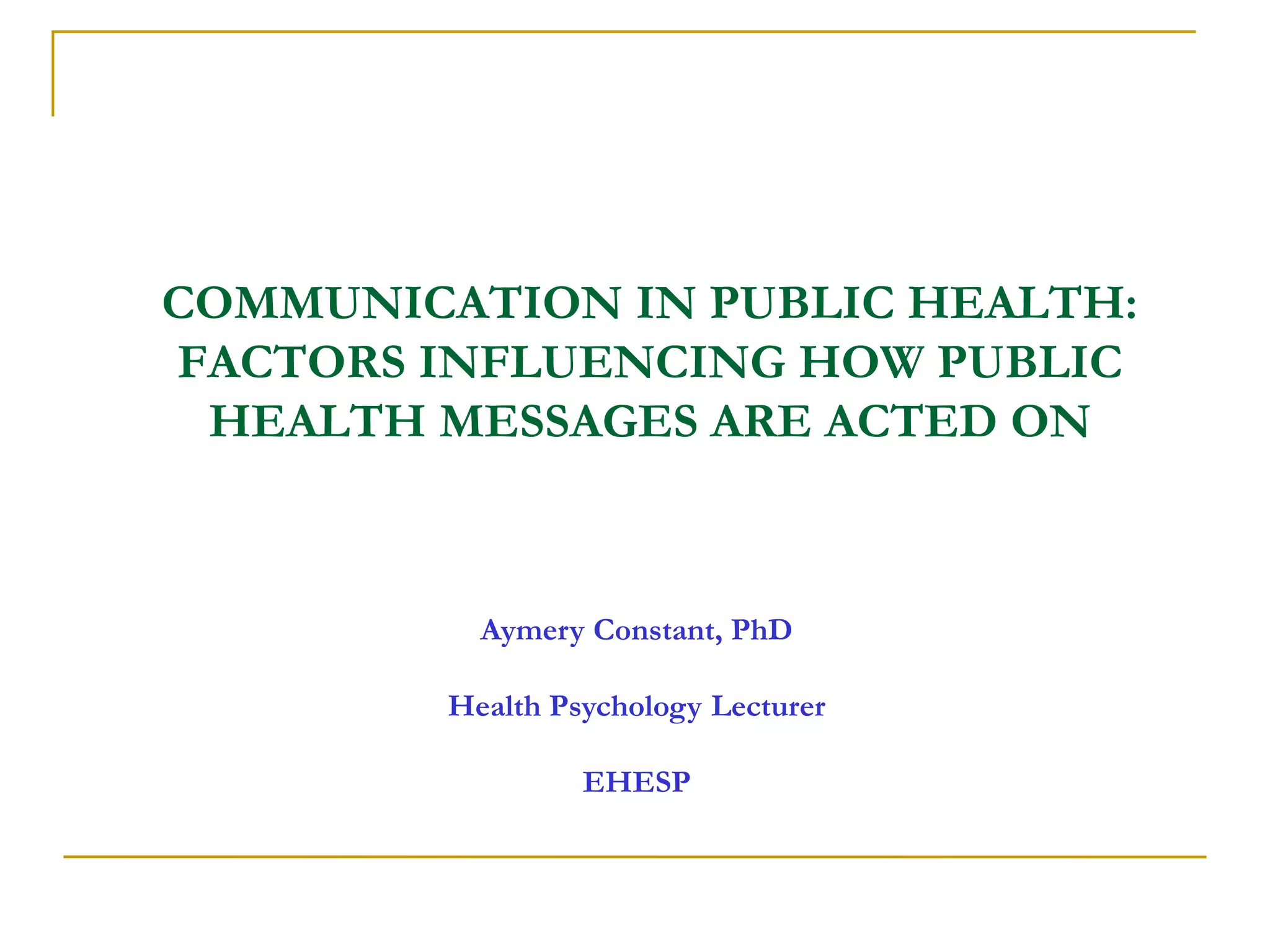 Communication in Public Health | PDF