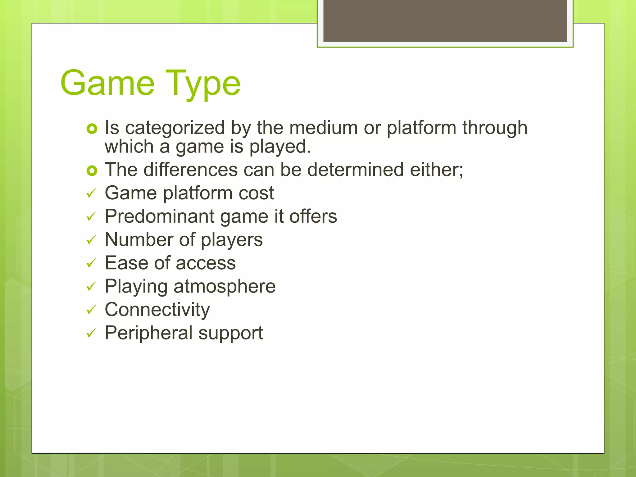Game classifications | PPTX | Roleplaying Games | Games and Puzzles