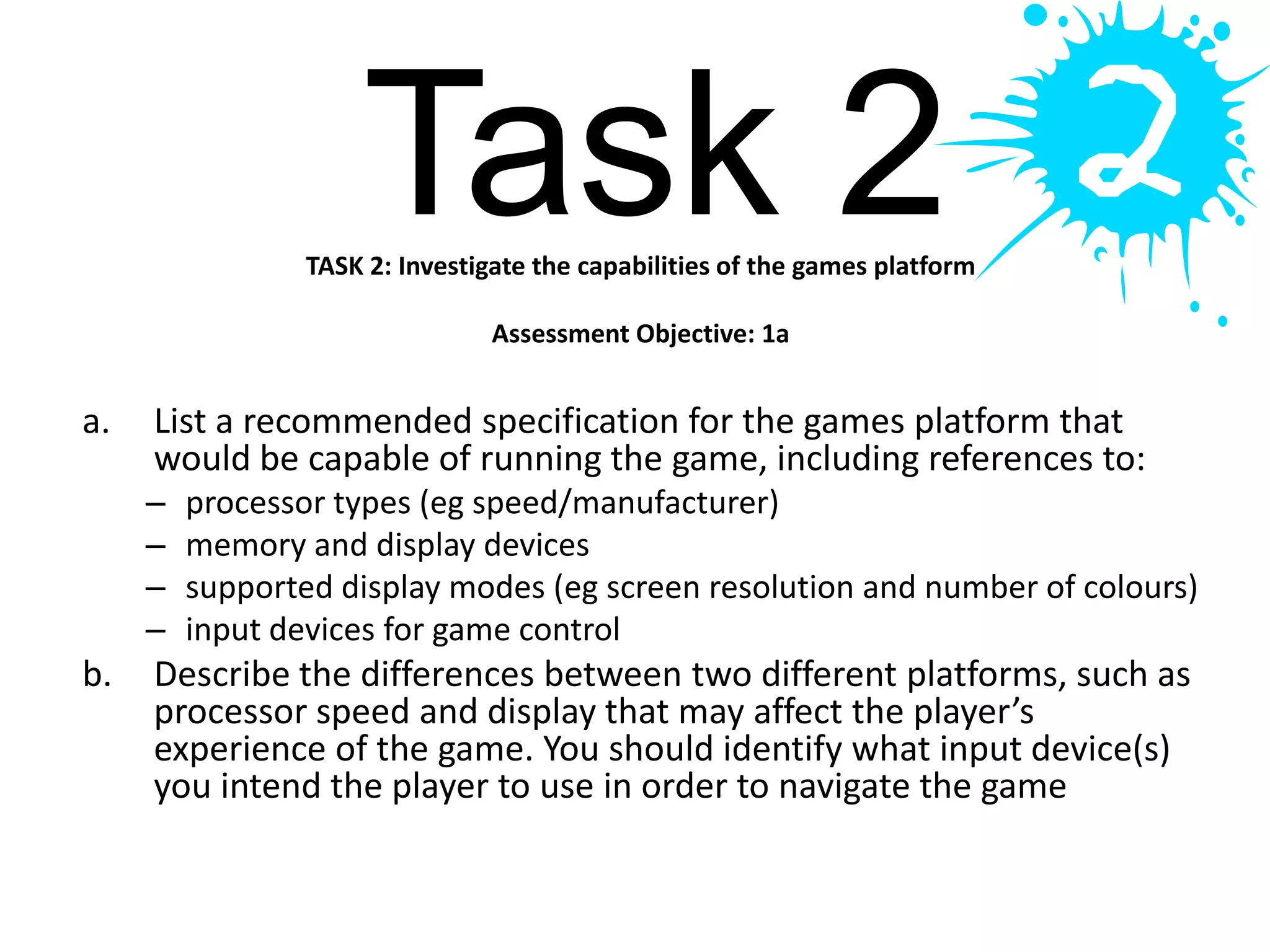 Game Design Tasks | PPT