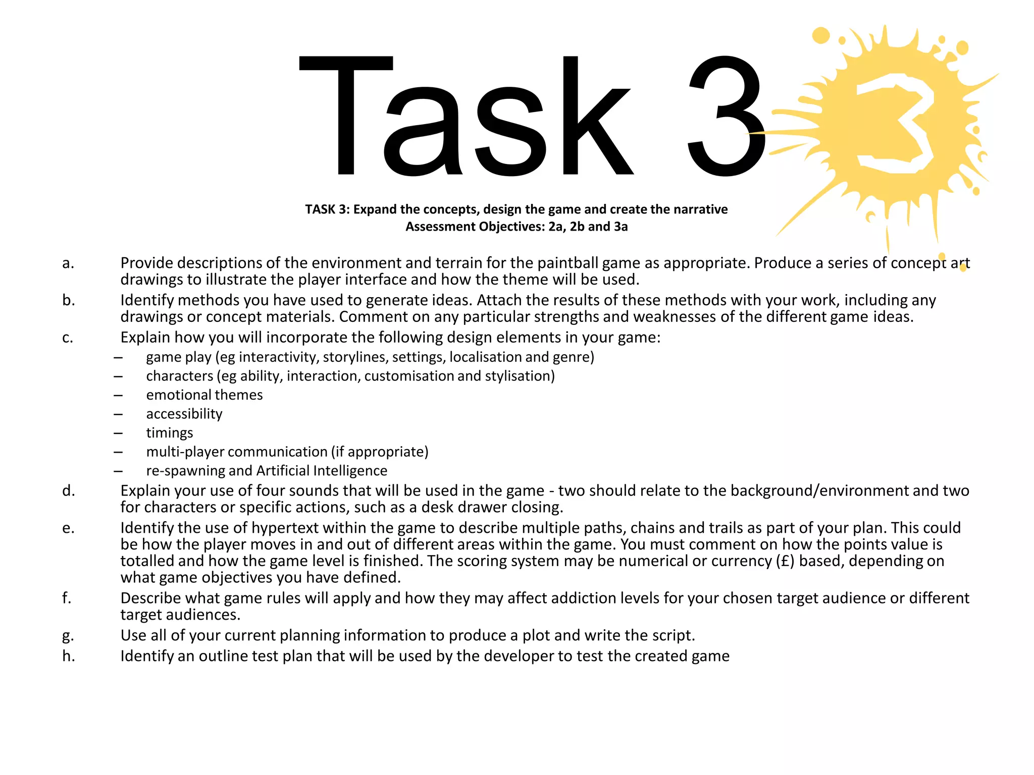 Game Design Tasks | PPT