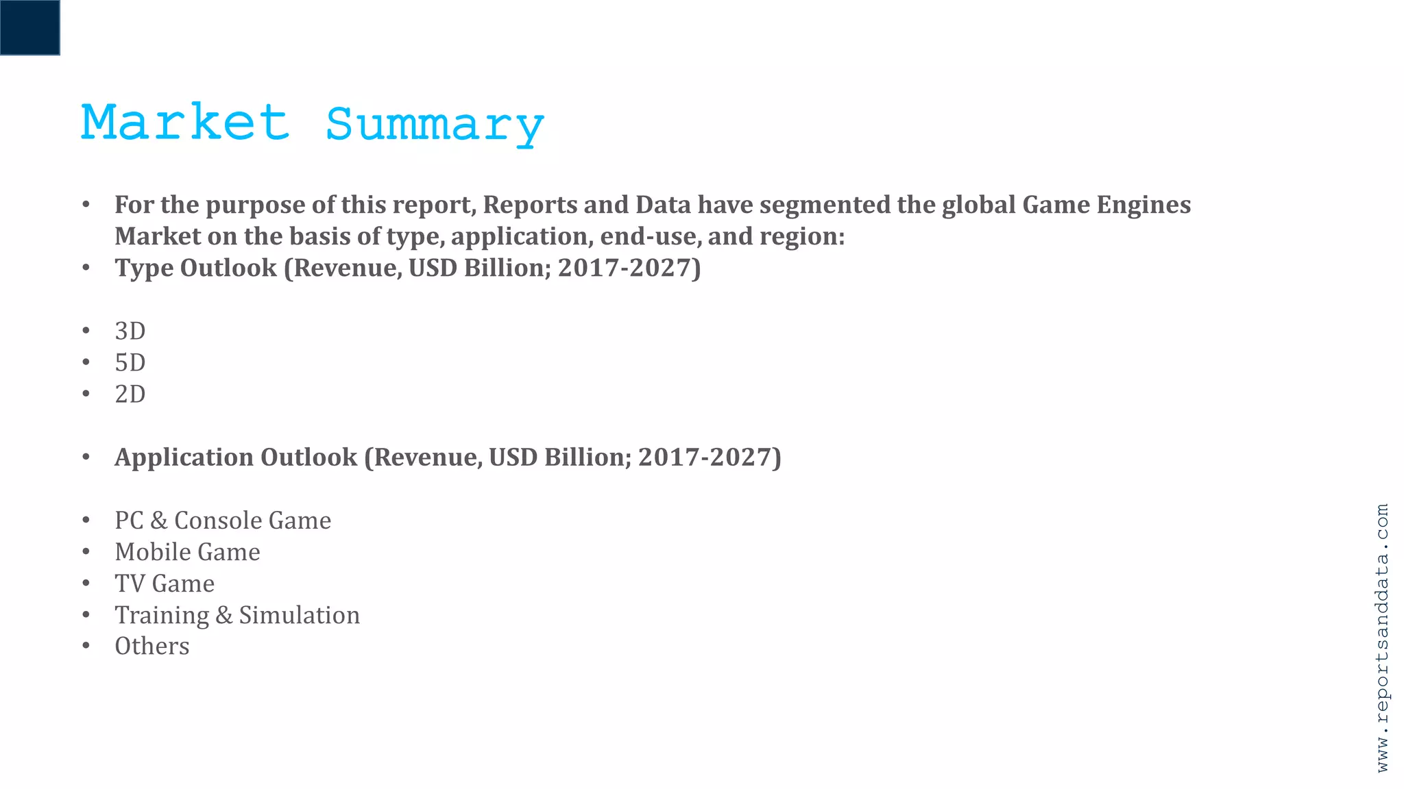 Game engines market by reports and data | PPT