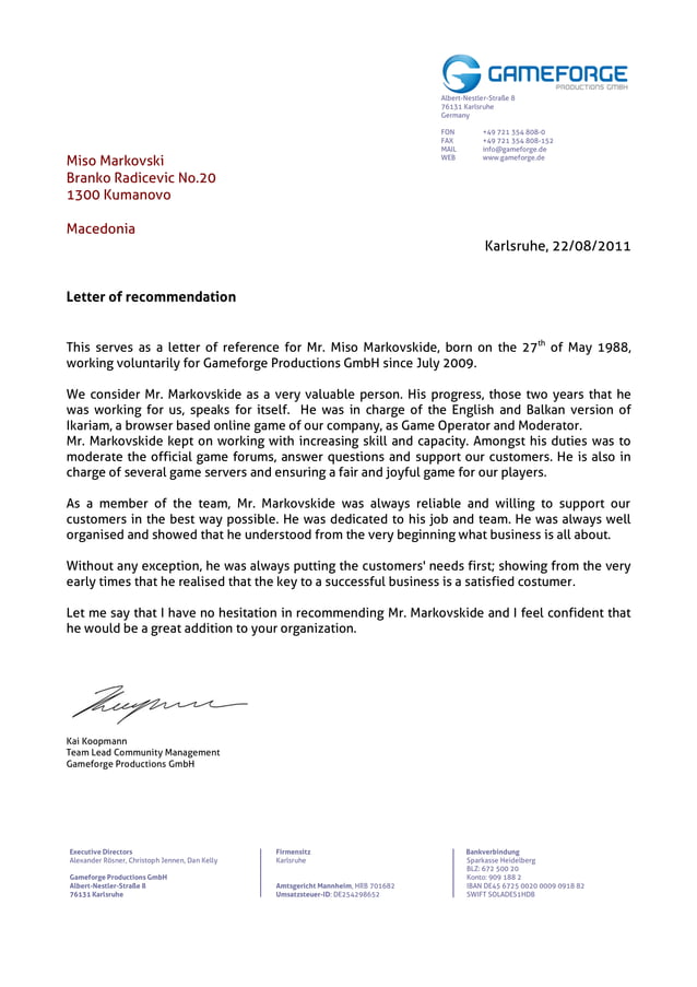 GameForge Letter of Recommendation | PDF