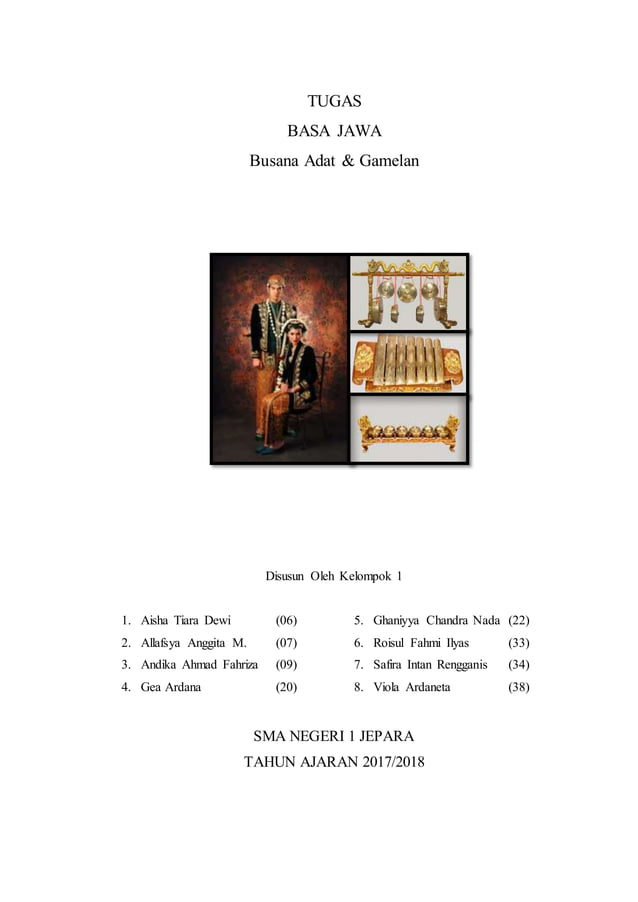 gamelan dan busana adat jawa (bahasa jawa) | DOCX
