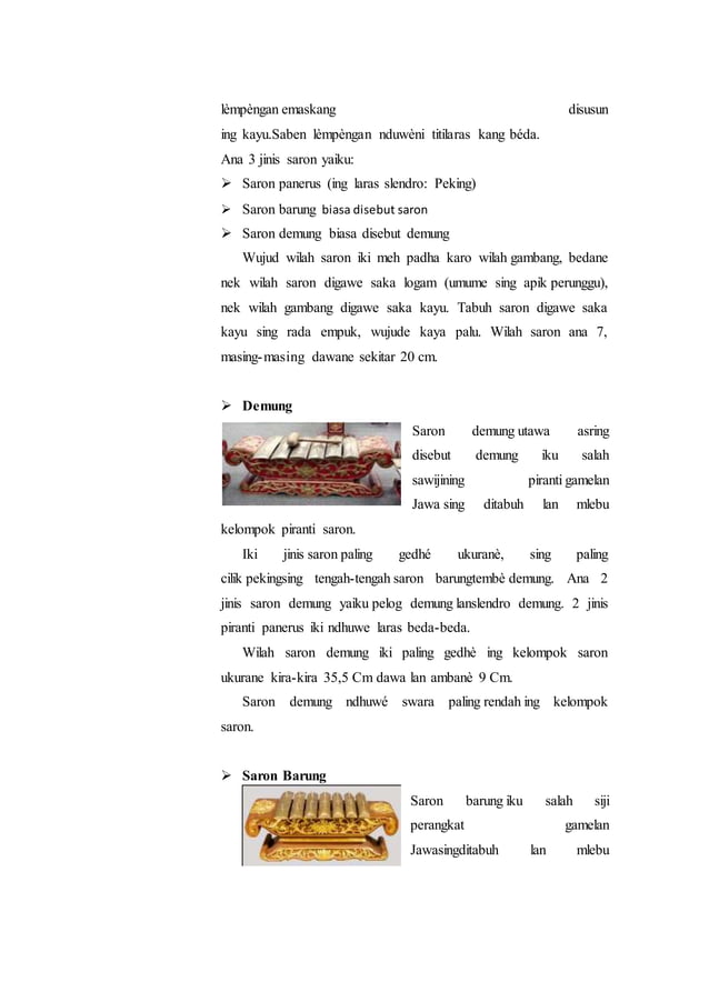 gamelan dan busana adat jawa (bahasa jawa) | DOCX