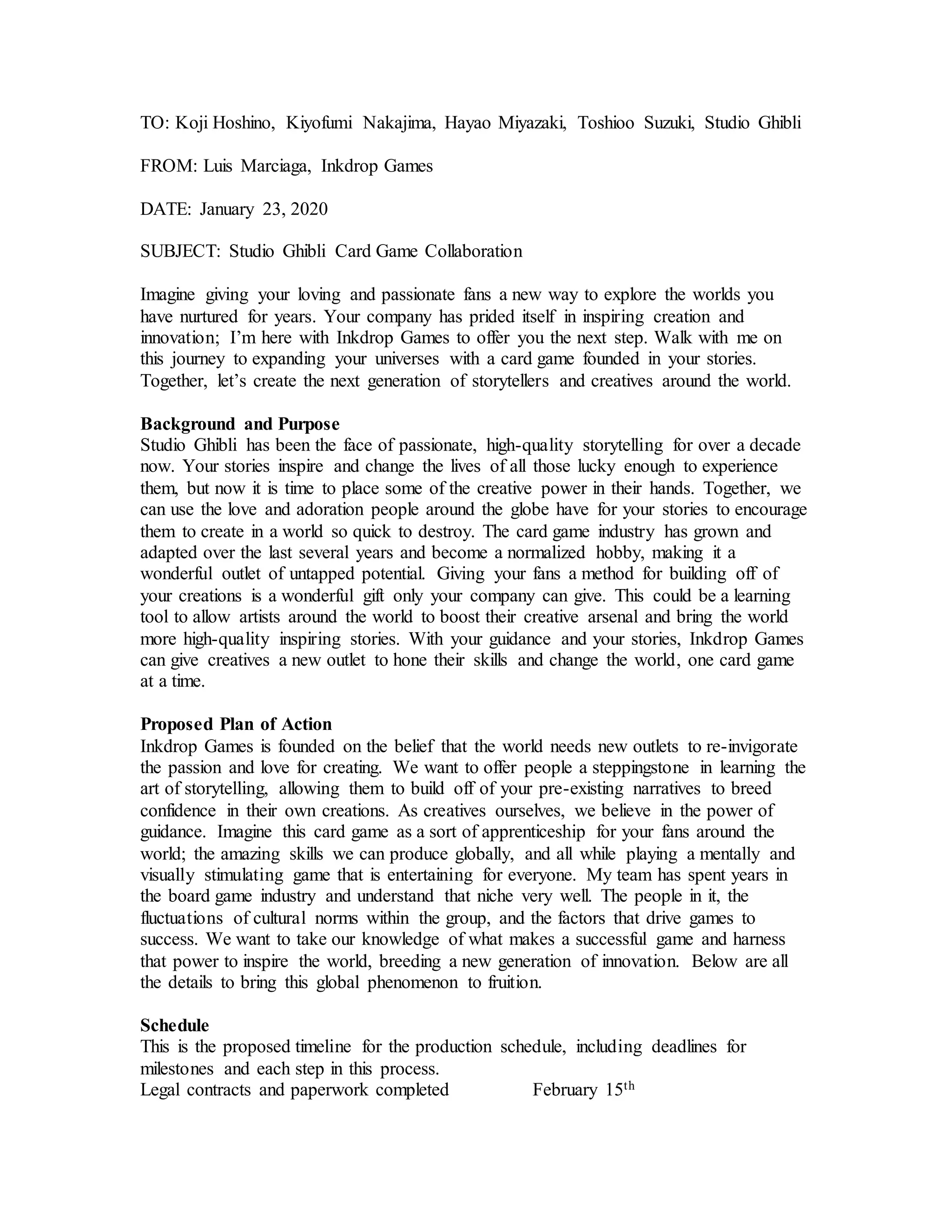 Mock Proposal for Board Game Collaboration | DOCX