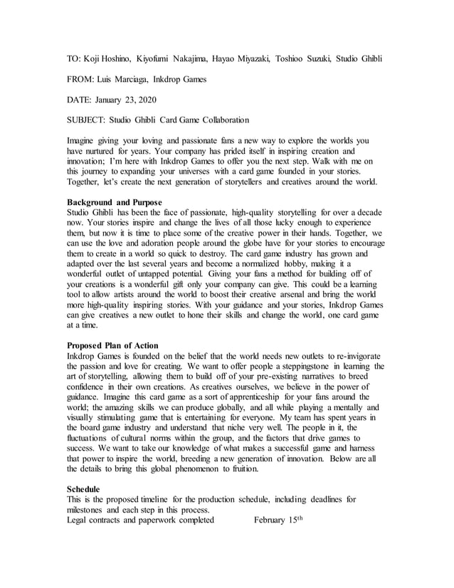 Mock Proposal for Board Game Collaboration | DOCX | Board Games and ...