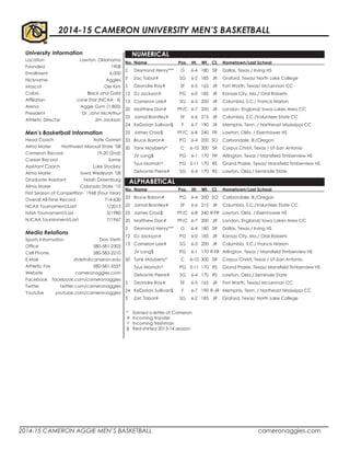 Men's Basketball Game Notes (Cameron vs. Eastern New Mexico) | PDF
