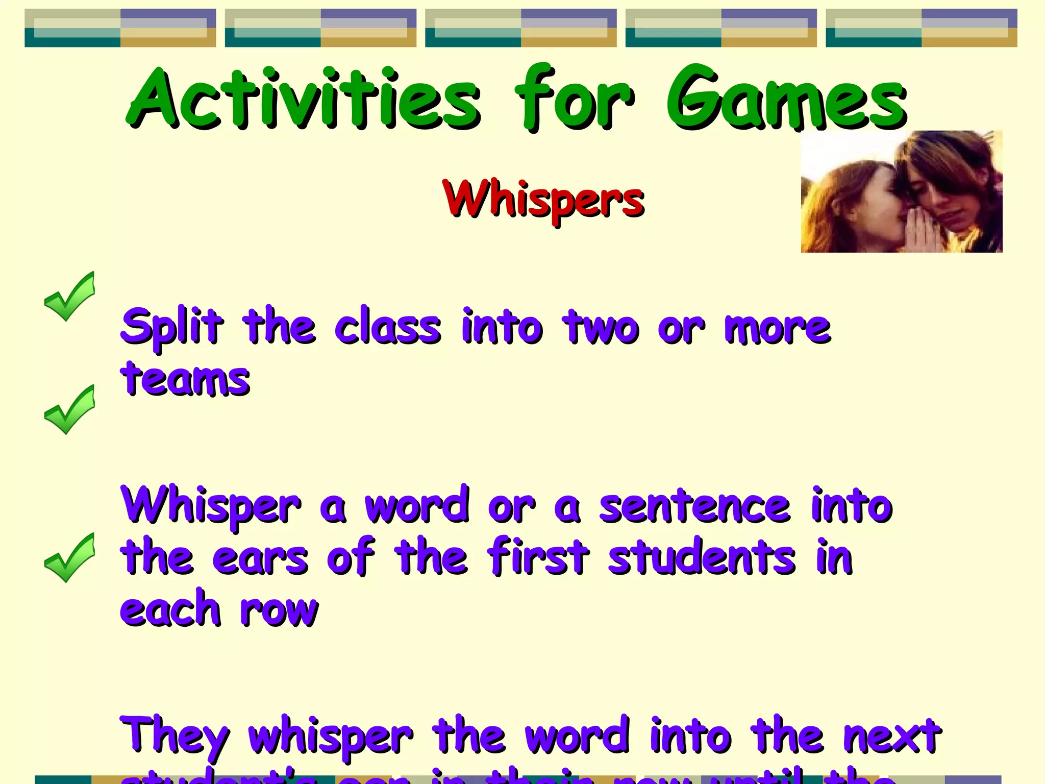 Gamies in Speaking and Listening Class | PPT