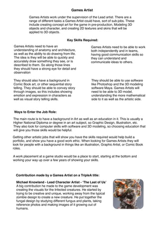 Games Artist Job Role | PDF