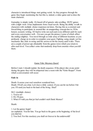 Game script/Character Script | DOCX