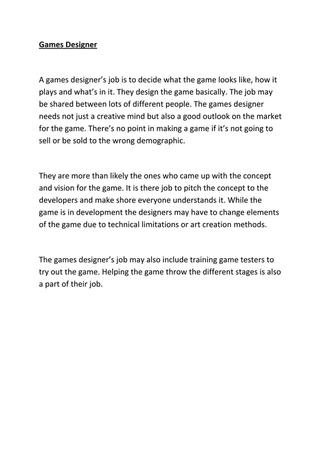 Games designer job info | PDF