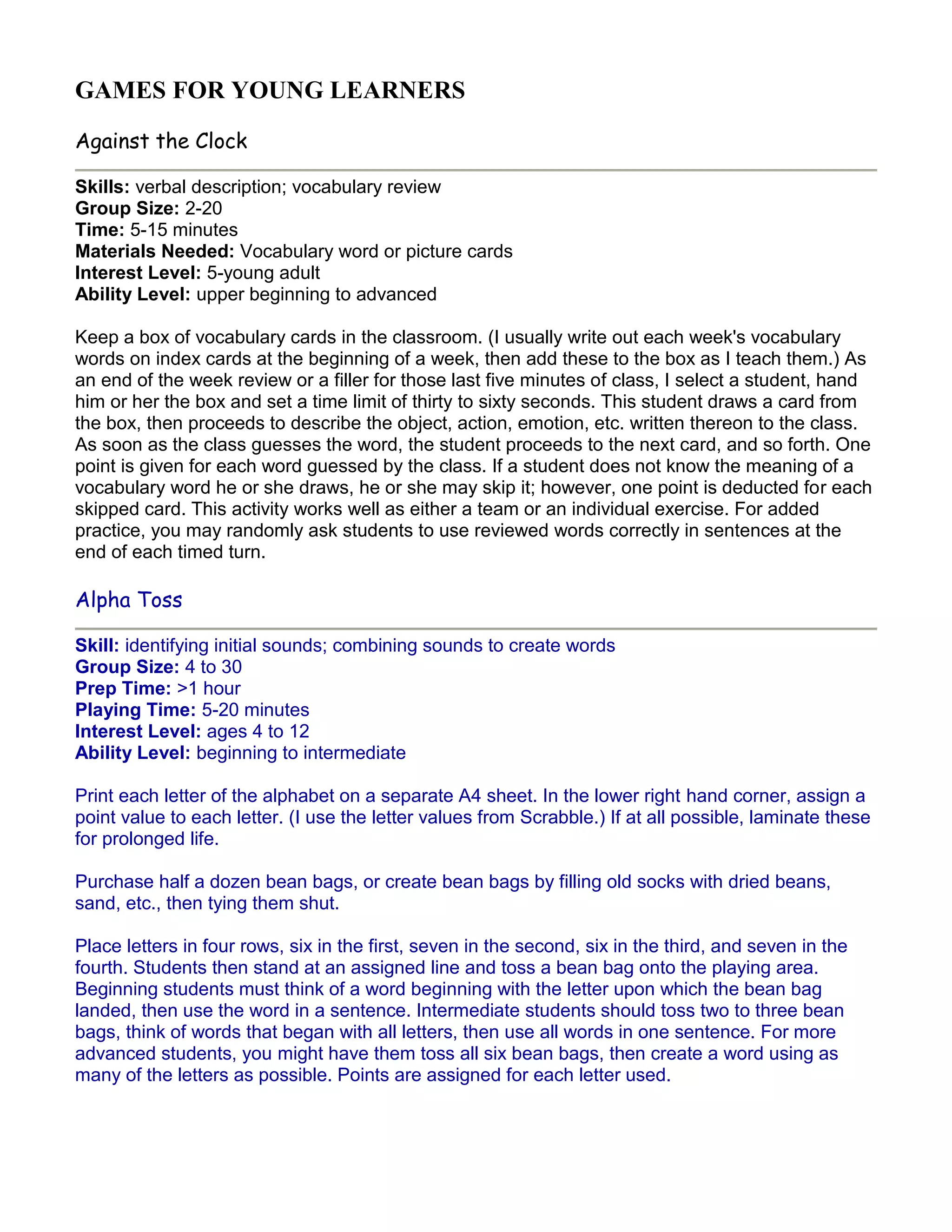 Games for young learners | PDF | Board Games and Puzzles | Games and ...