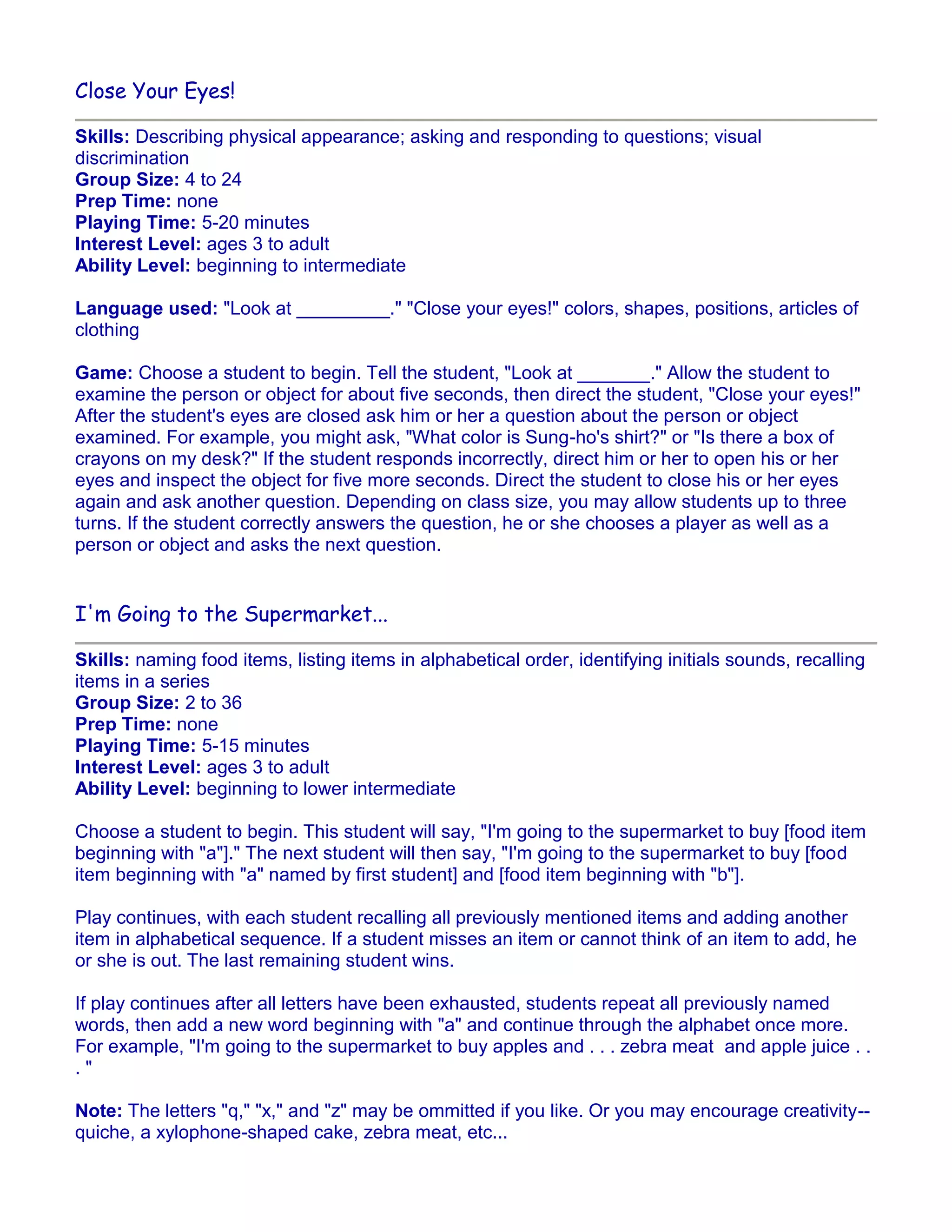 Games for young learners | PDF | Board Games and Puzzles | Games and ...