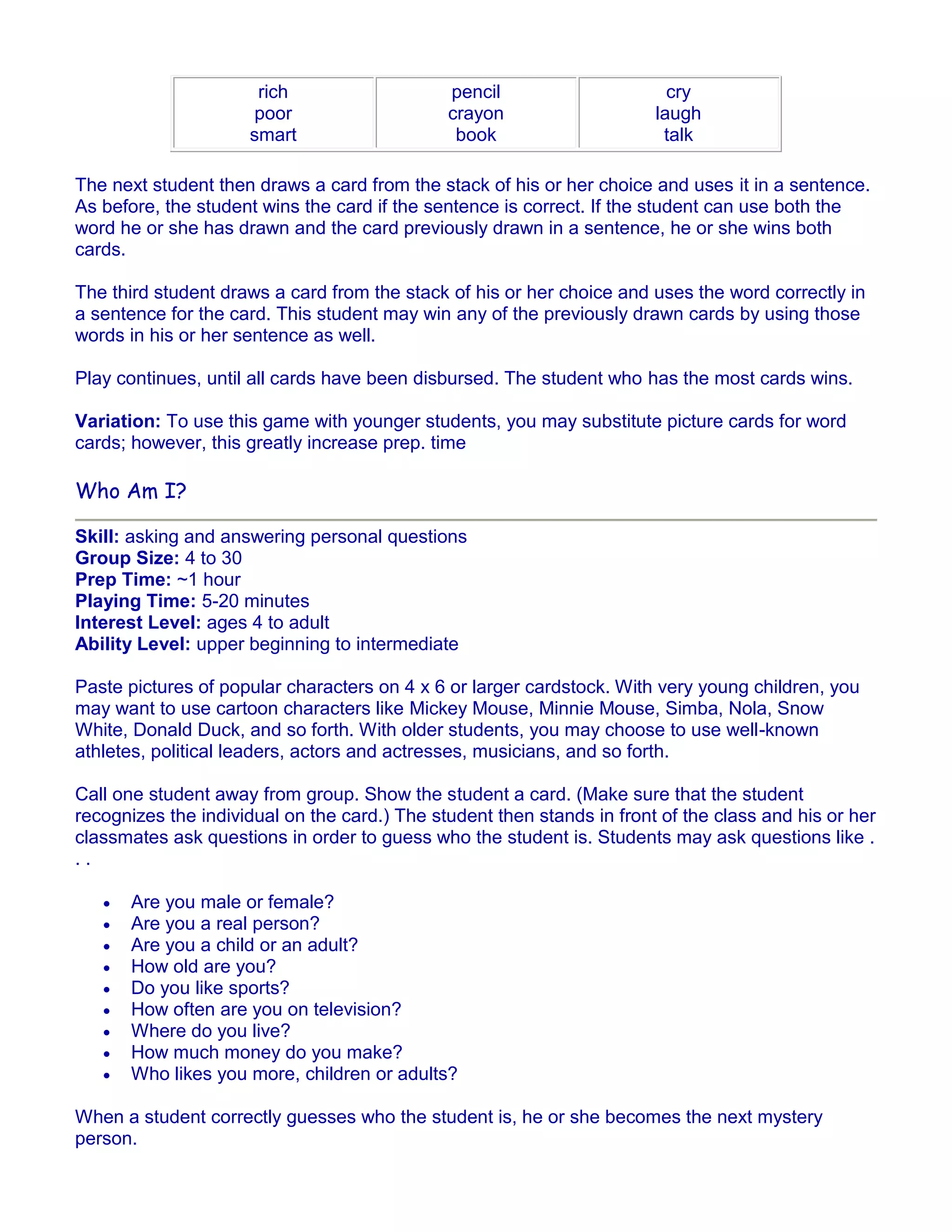 Games for young learners | PDF | Board Games and Puzzles | Games and ...