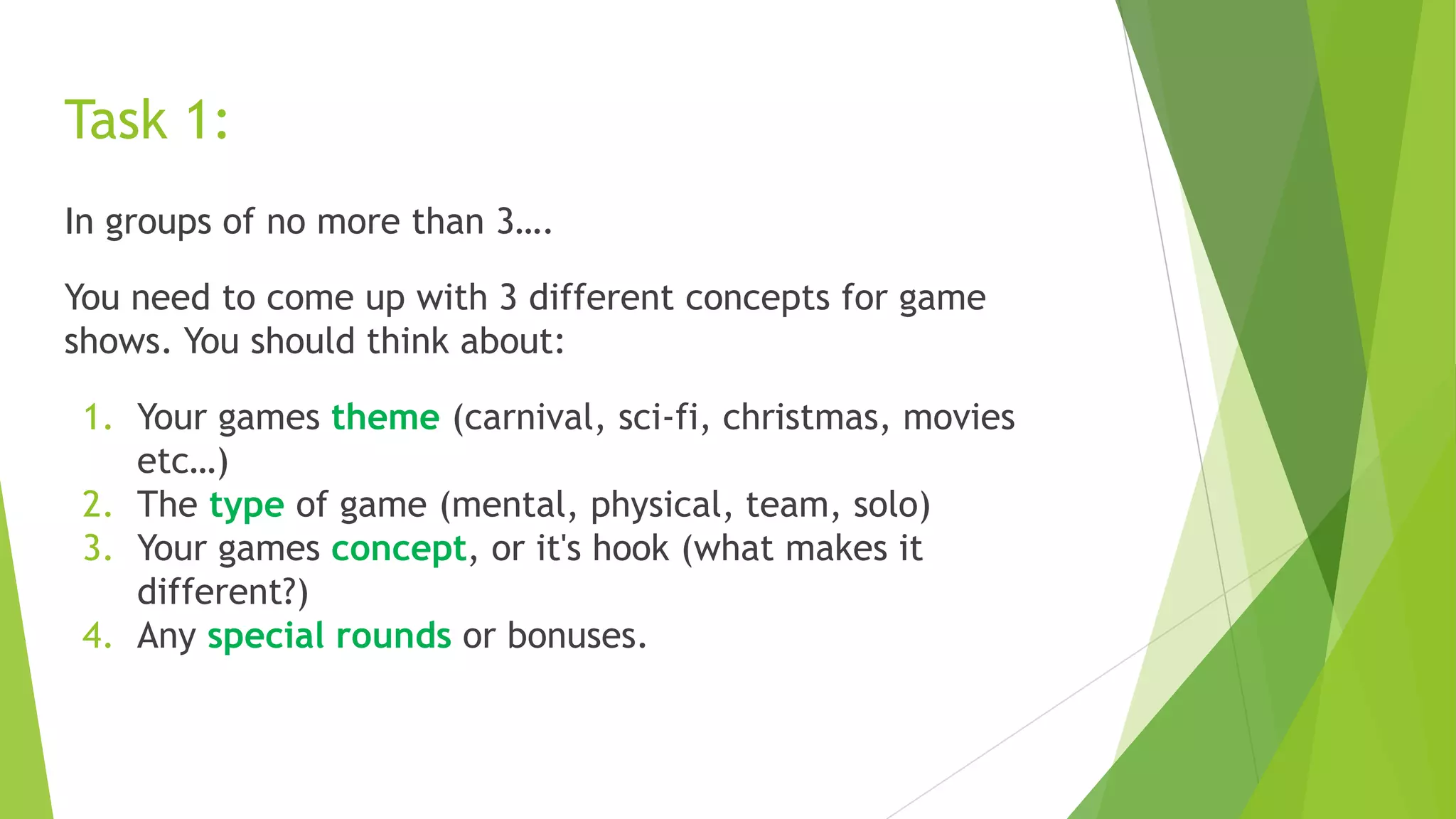 Gameshow planning | PPT