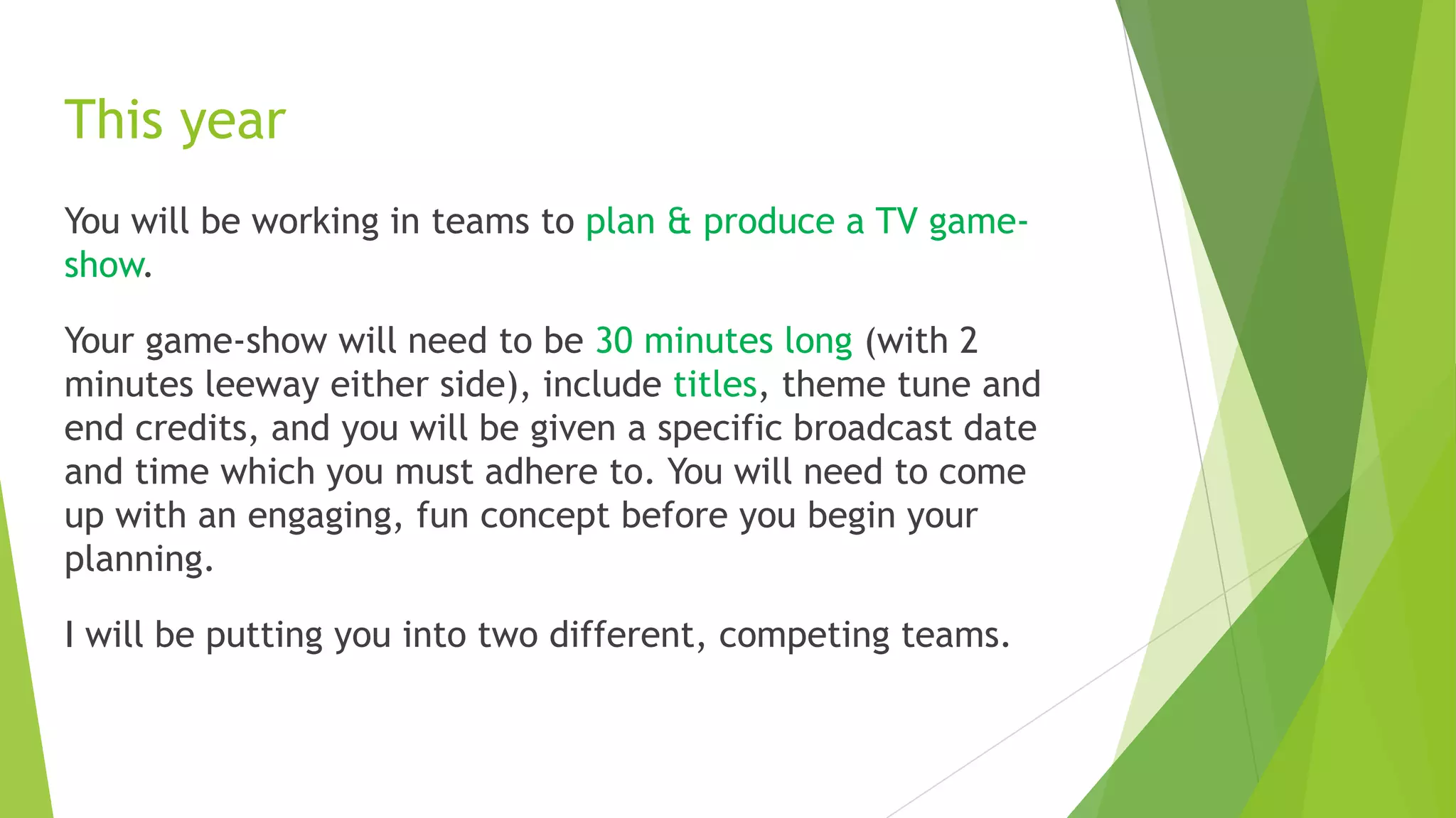 Gameshow planning | PPT