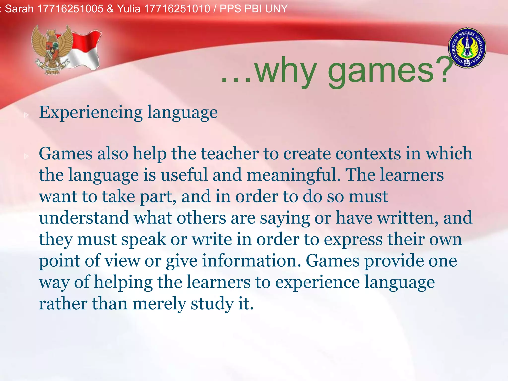 Games in language learning | PPTX