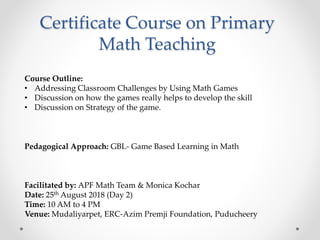 Game based learning in Primary math classrooms | PPT