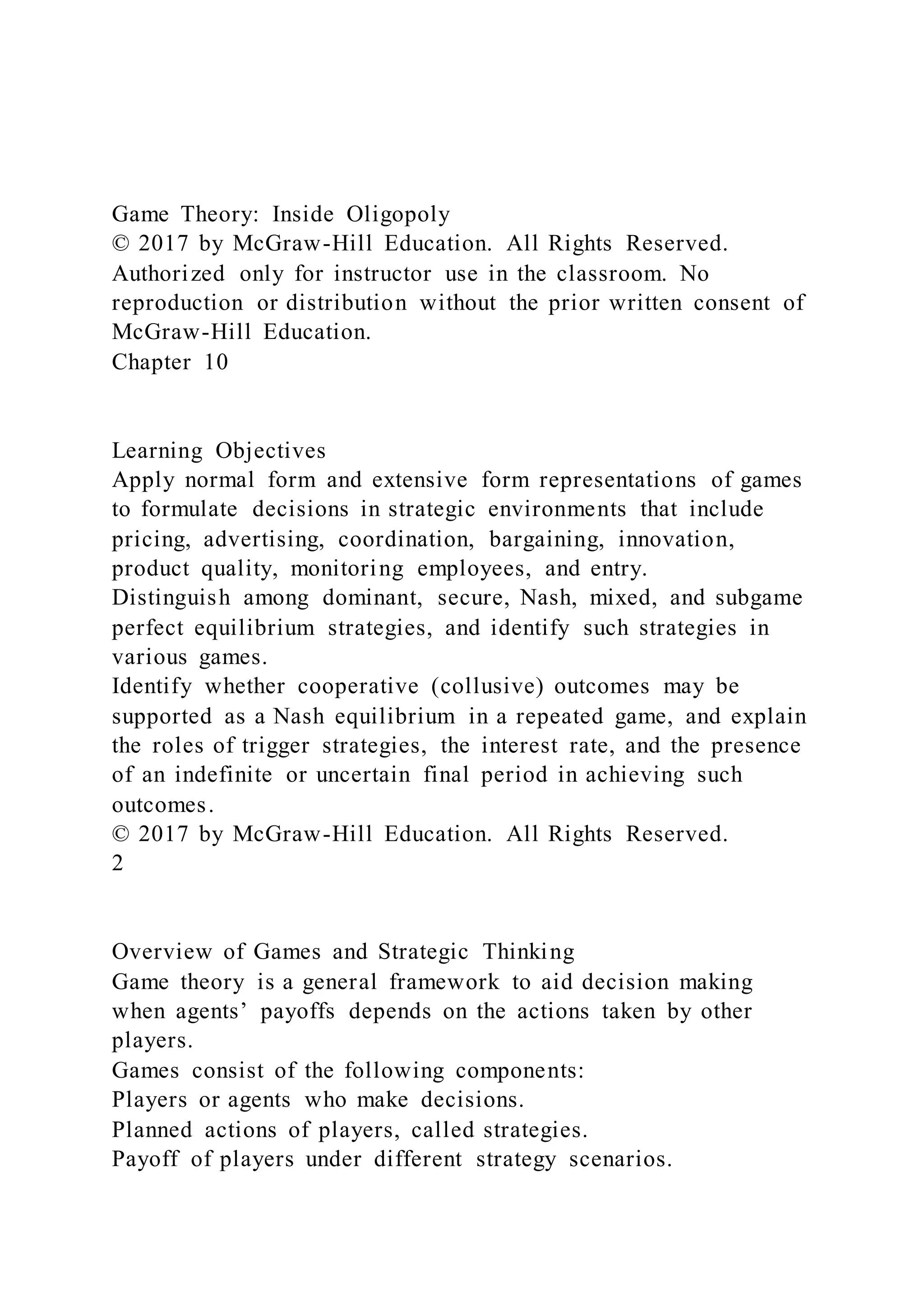 Game Theory Inside Oligopoly© 2017 by McGraw-Hill Education. | DOCX