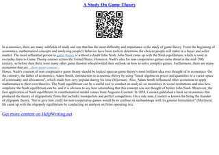 Game Theory On Non Cooperative Games | PDF