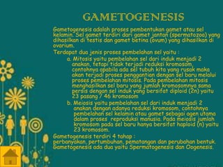 Gametogenesis (Biologi IX SMP) | PPTX