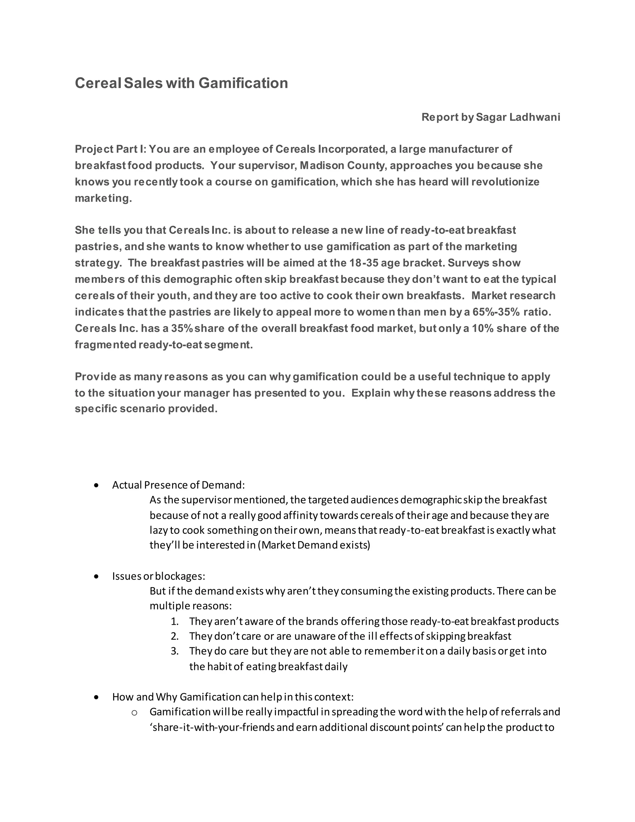 Cereal Sales with Gamification | DOCX