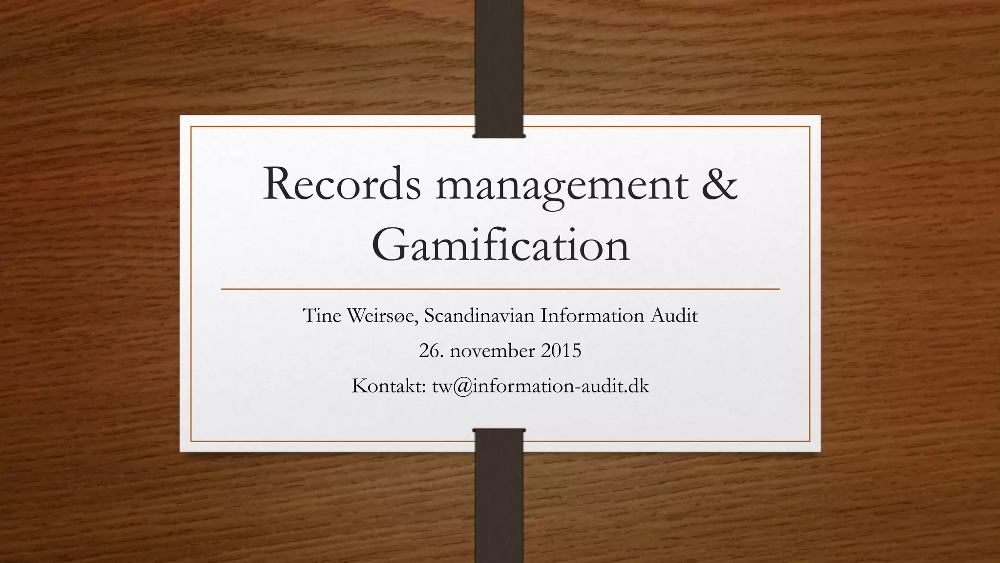 Gamification workshop Tine Weirsøe | PPT