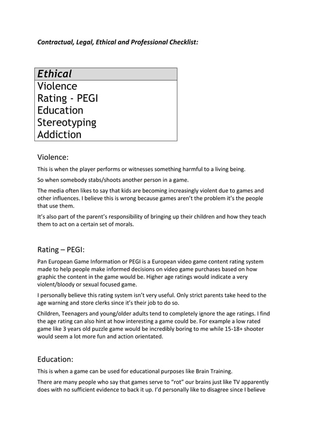 Gaming ethical issues