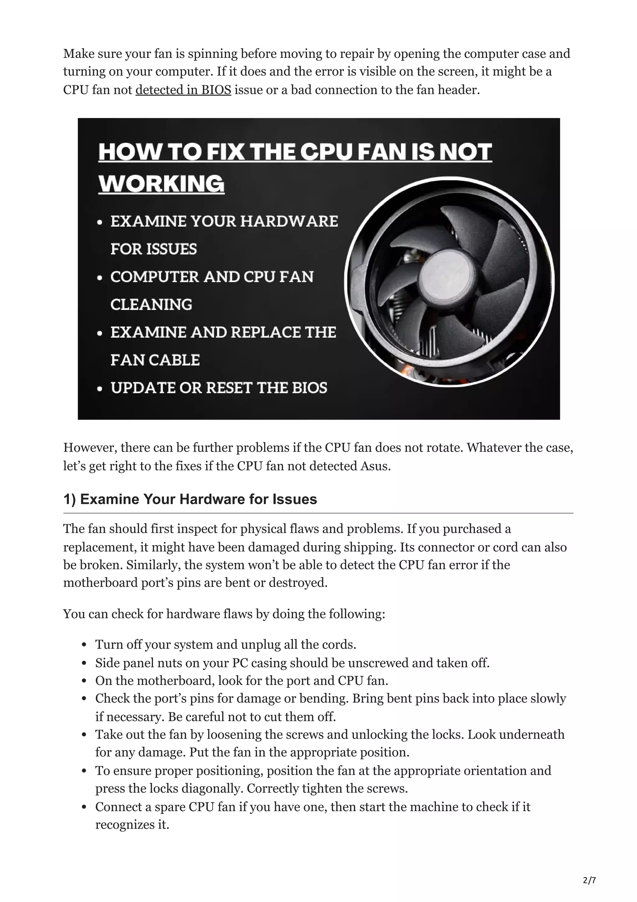 What To Do If 511 CPU Fan is Not Detected In Bios | PDF | Home ...