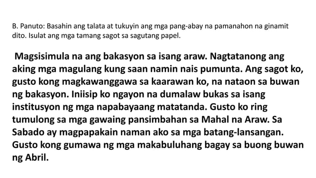 Gamit ng Pang-abay sa Paglalarawan ng Kilos- Quarter 3 - FILIPINO 5- Credits to Region 2.pptx