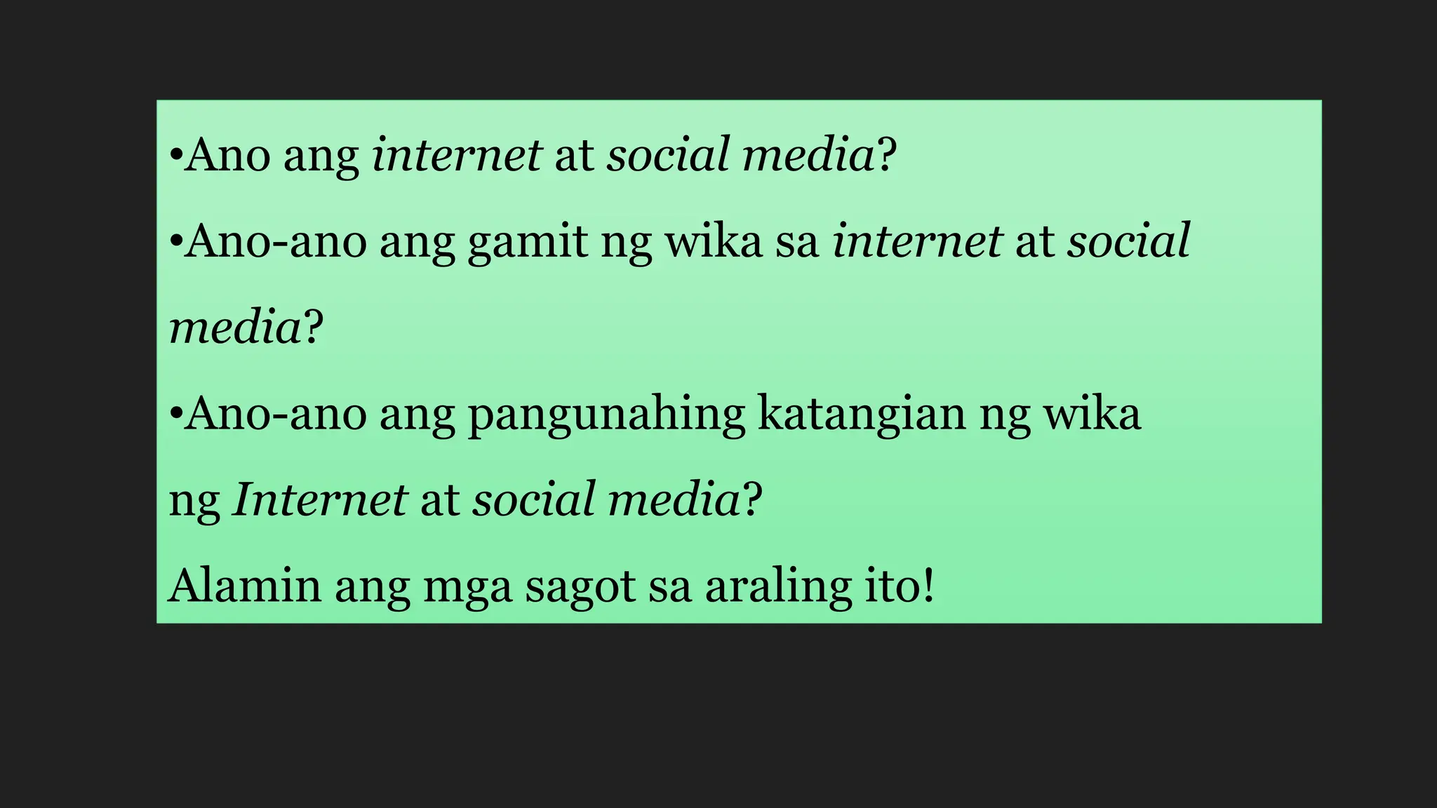 gamit ng wika sa social media KOMUNIKASYON AT PANANALIKSIK SA WIKA AT KULTURANG PILIPINO.pptx