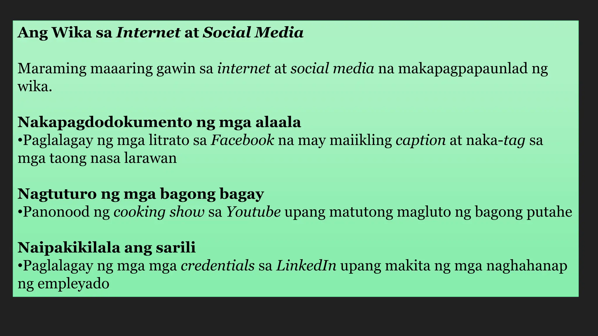 gamit ng wika sa social media KOMUNIKASYON AT PANANALIKSIK SA WIKA AT KULTURANG PILIPINO.pptx