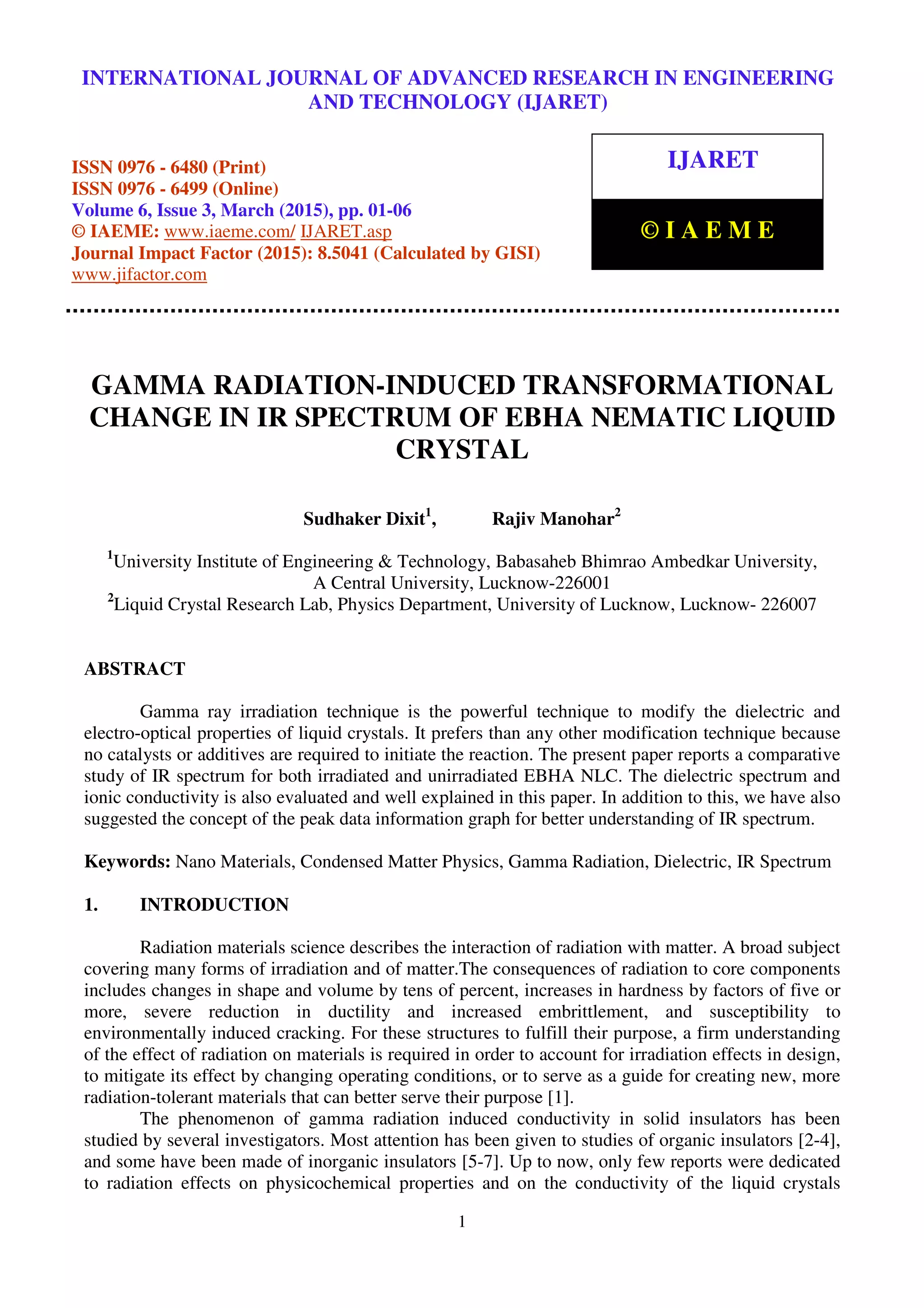 Gamma radiation transforms IR spectrum of liquid crystal | PDF