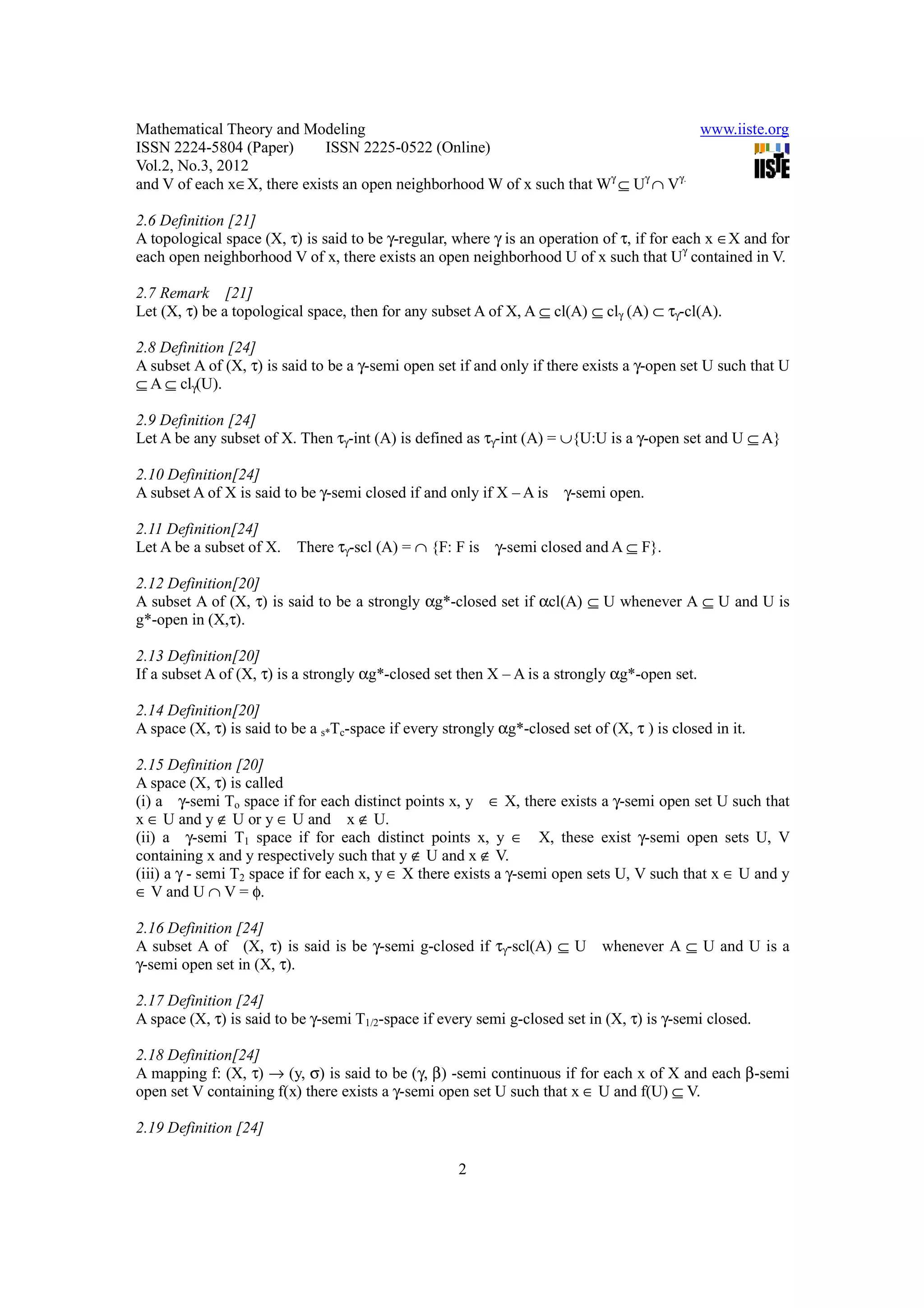 Gamma sag semi ti spaces in topological spaces | PDF
