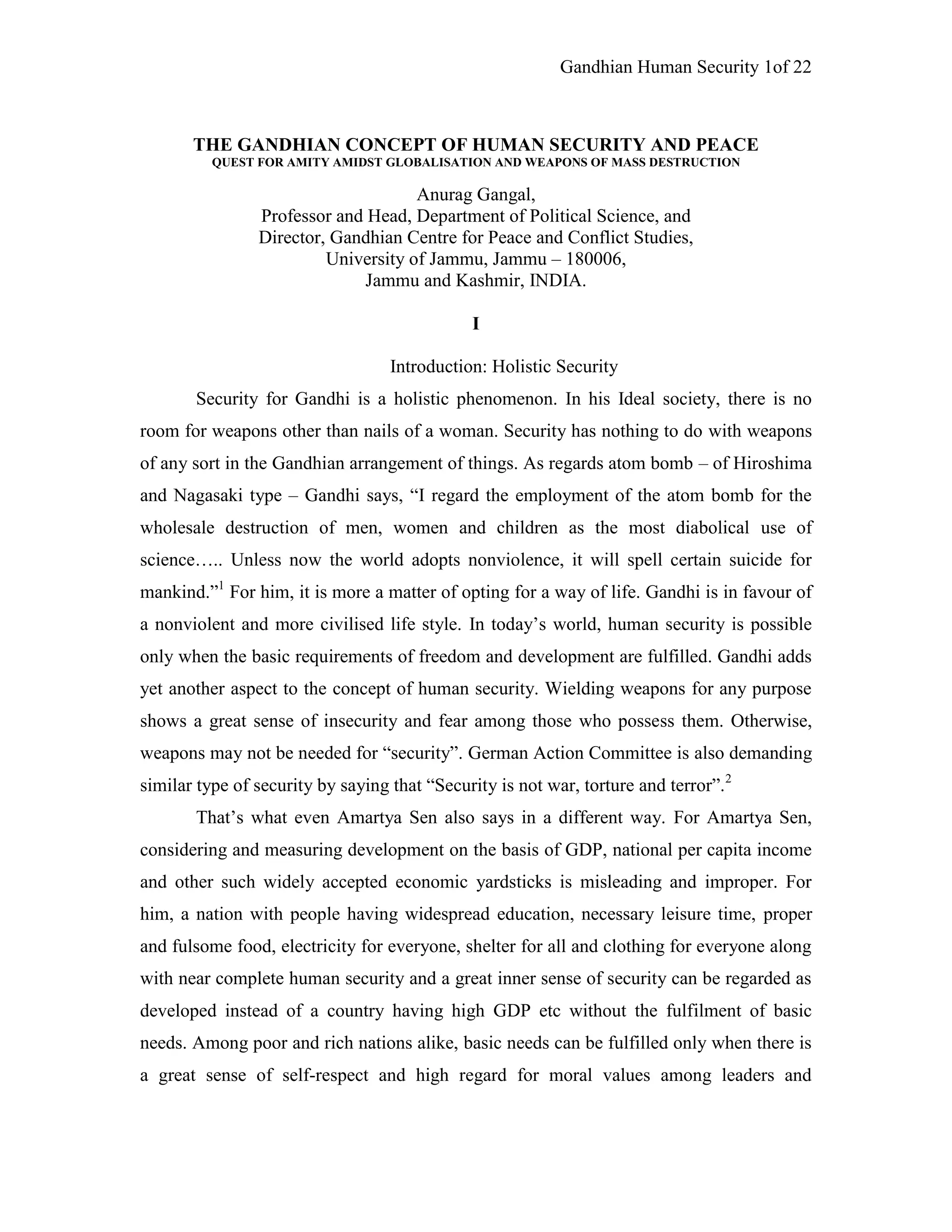 Gandhian concept of human security | PDF