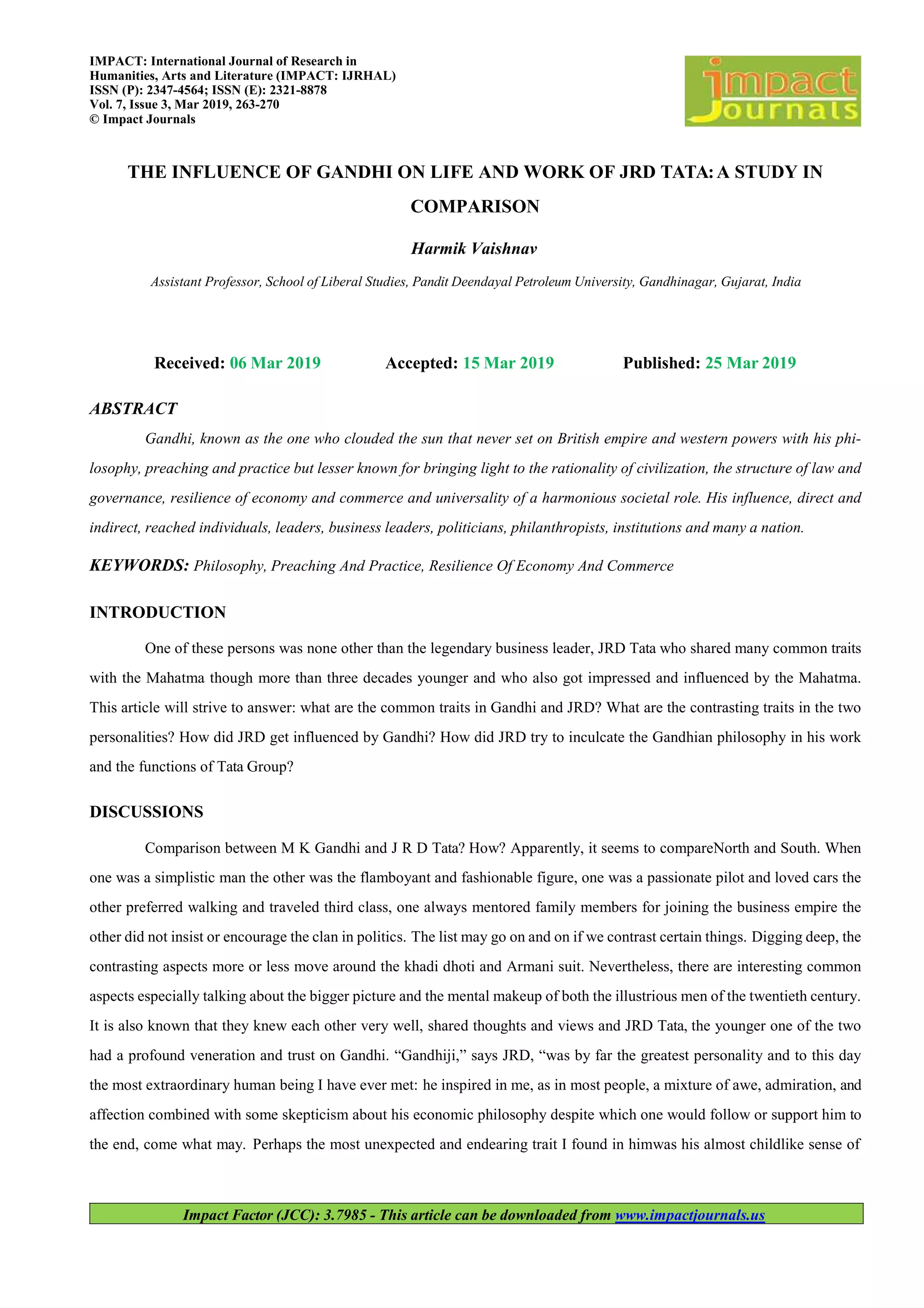 Gandhi and jrd tata | PDF