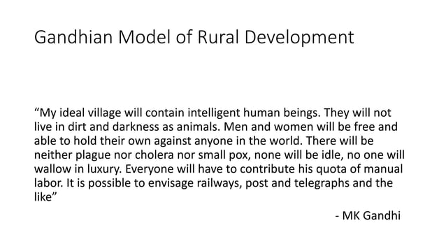 Gandhian model of rural development | PPTX | Hinduism | Religion ...