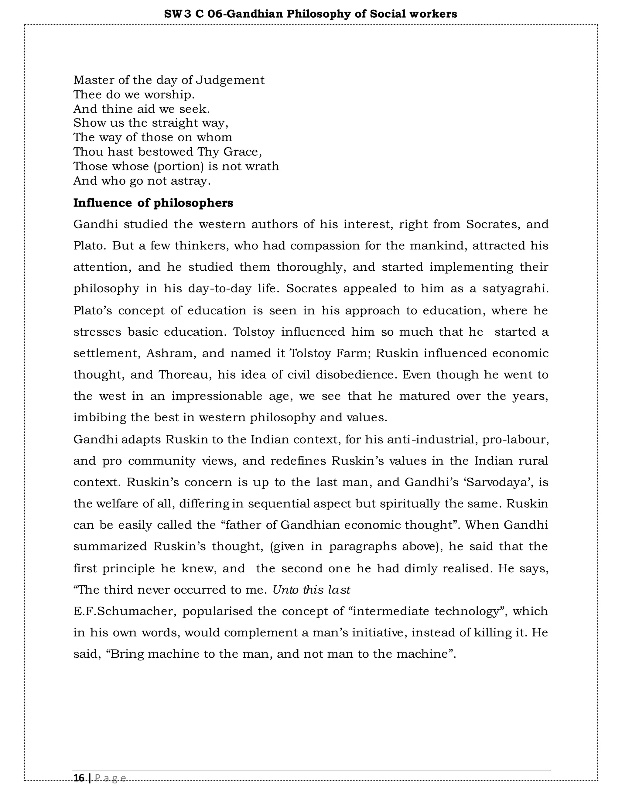 Gandhian philosophy - A comphrehensive note for BSW students | DOCX