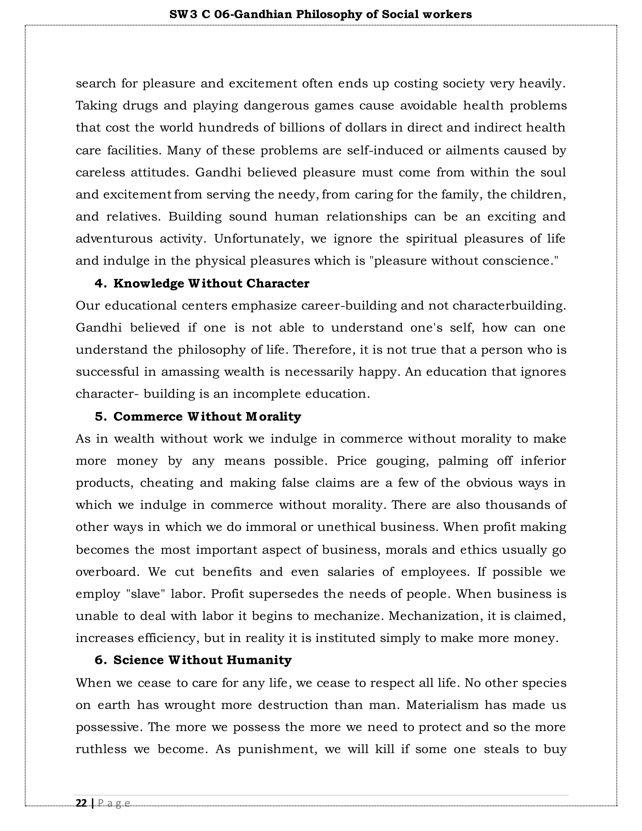 Gandhian philosophy - A comphrehensive note for BSW students | DOCX