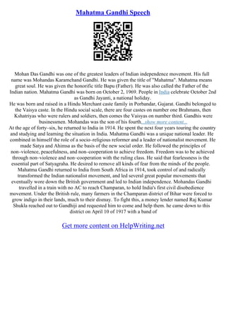 Gandhi Jayanti Essay | PDF