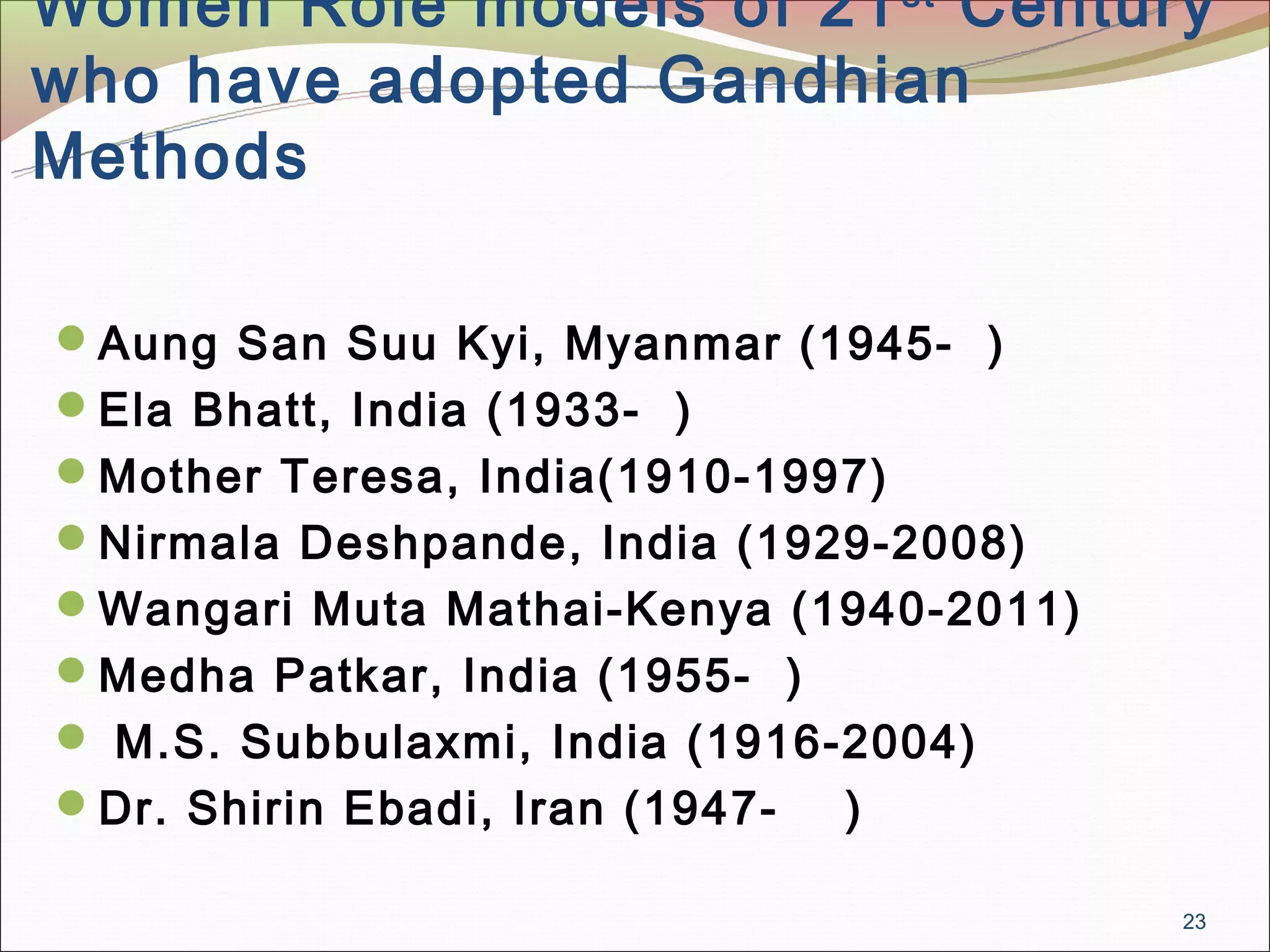 Gandhiji & Empowerment of Women 2 10-2012 coloured | PPT