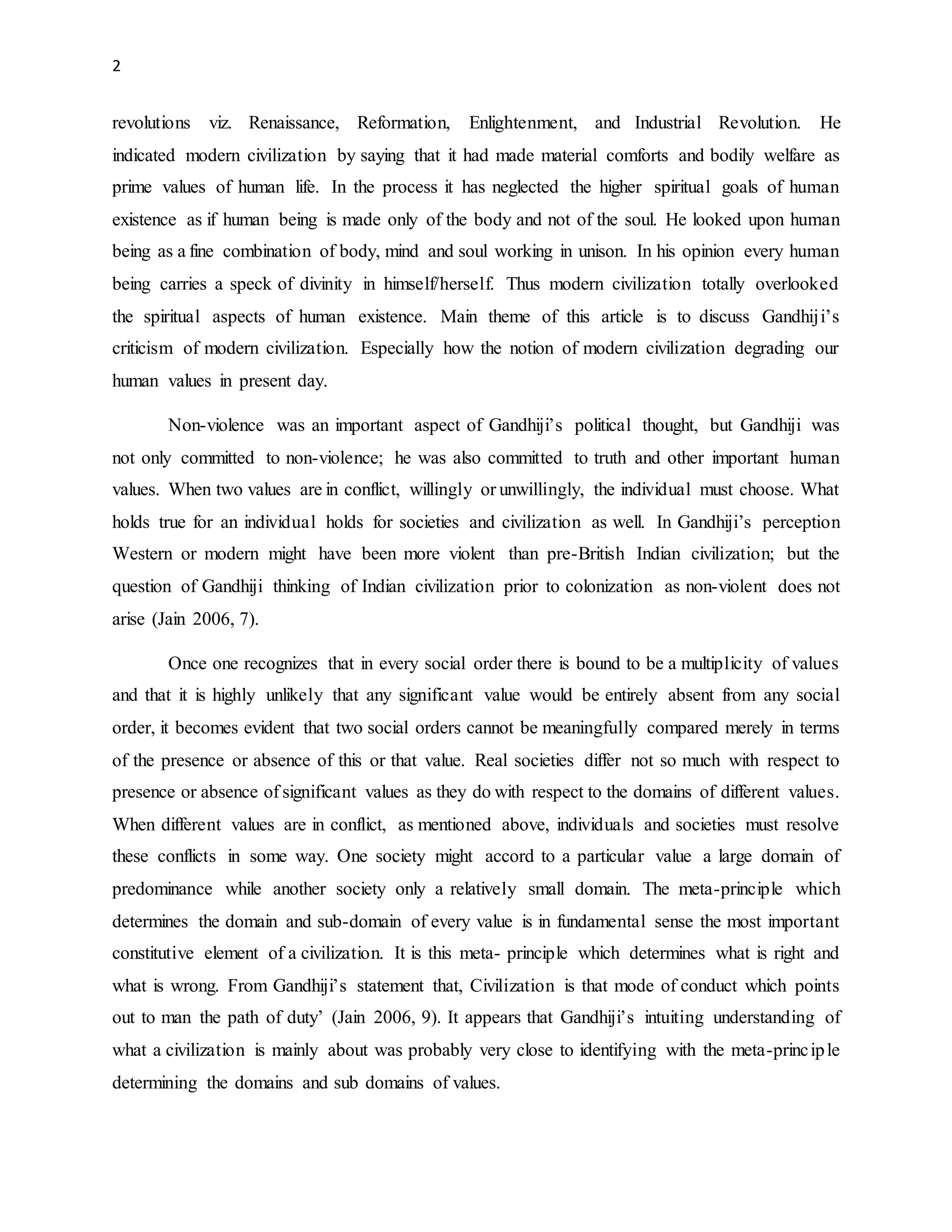 Gandhiji’s critique of modern civilization and its relevance in present ...