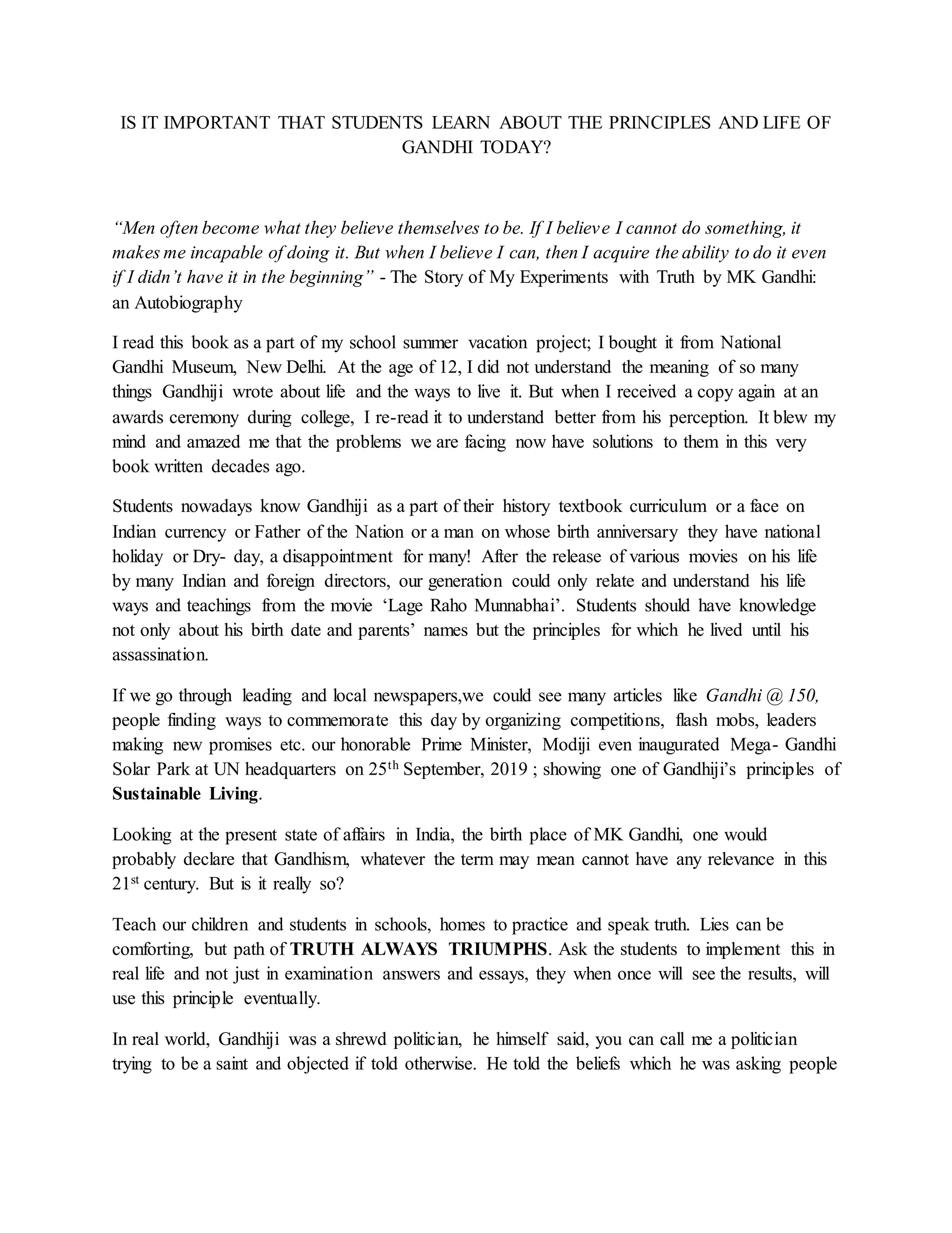 Gandhi virtues essay | DOCX