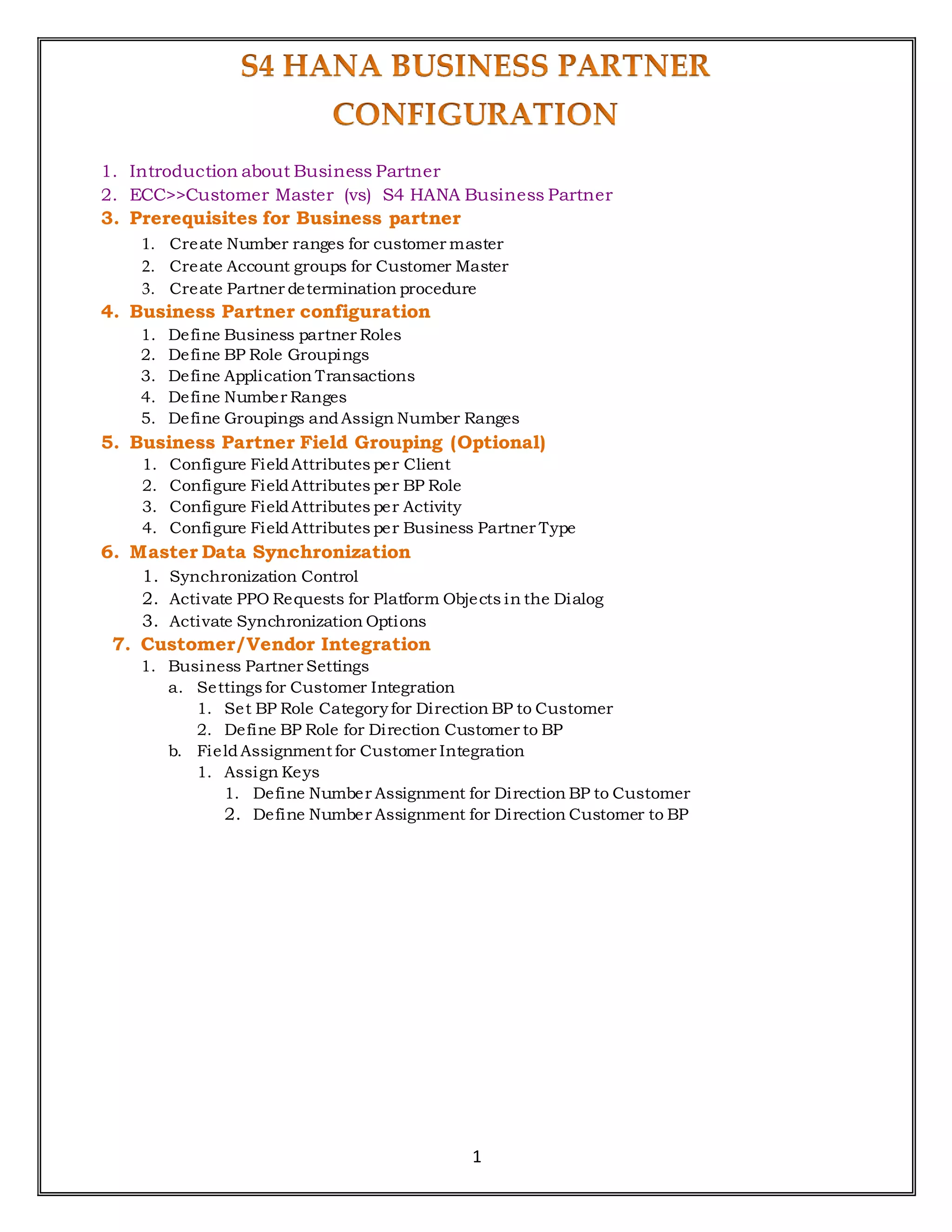 S4 HANA Business Partner Configuration@Ganesh Tarlana | PDF