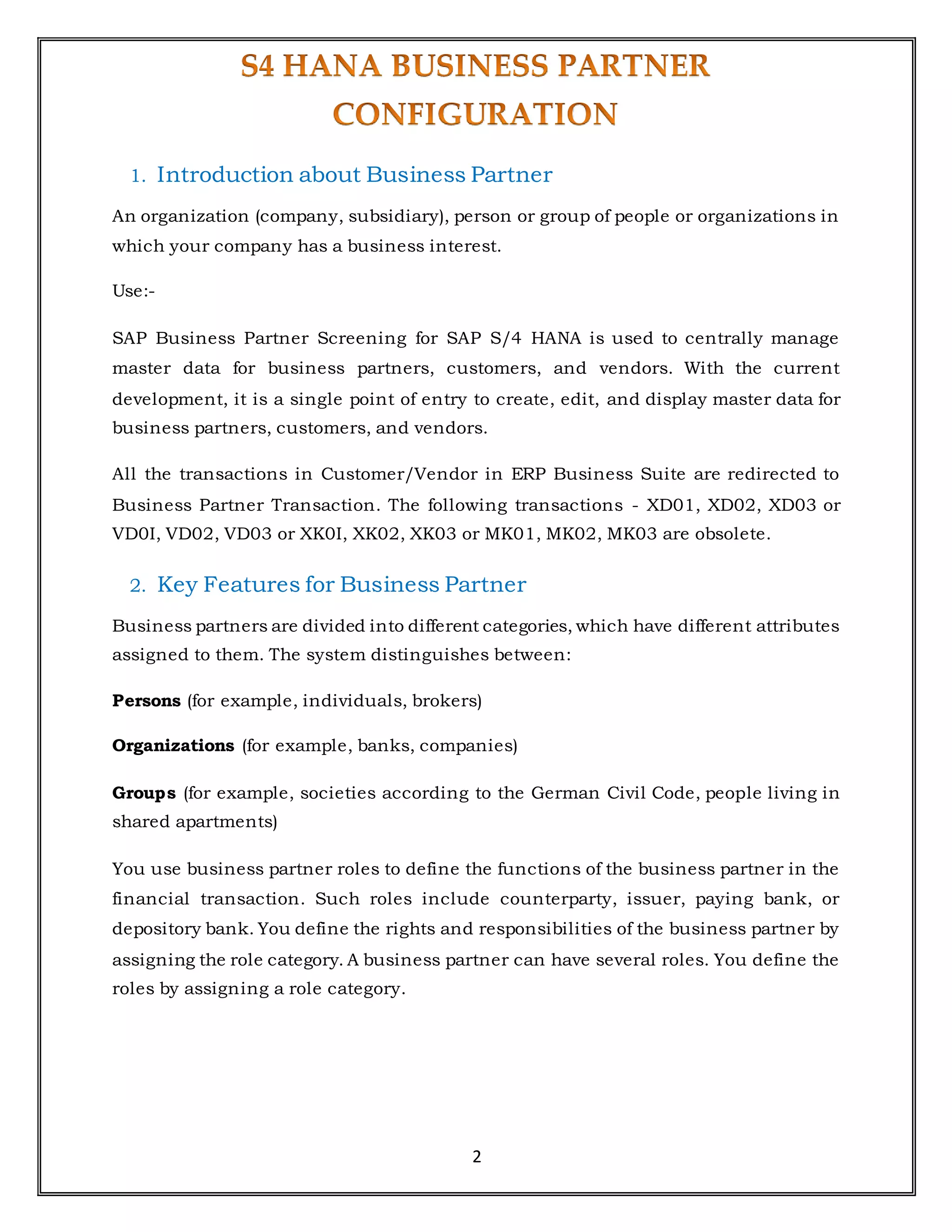 S4 HANA Business Partner Configuration@Ganesh Tarlana | PDF